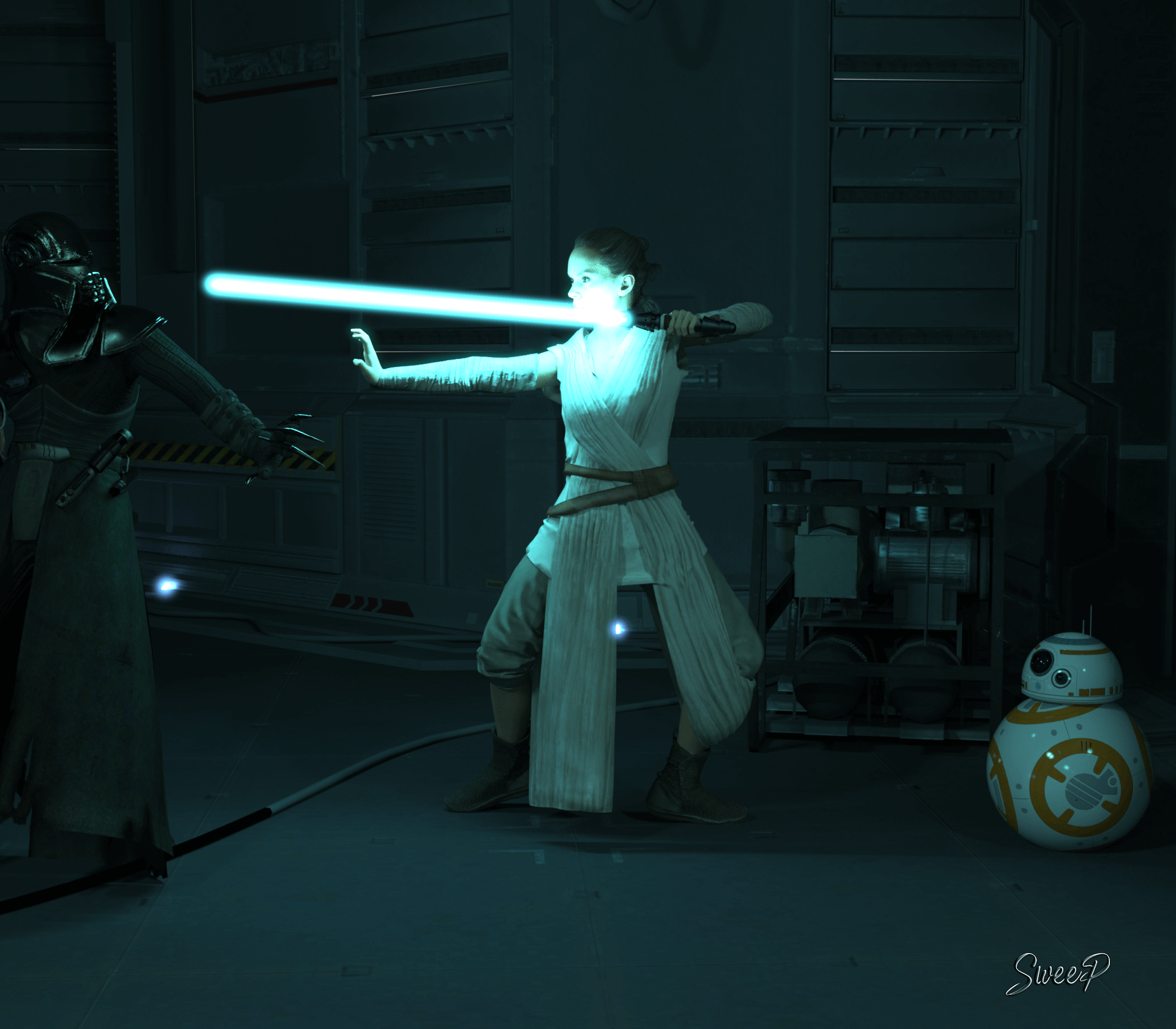 Rey & BB8 3D Render, Digital Art by SweeP