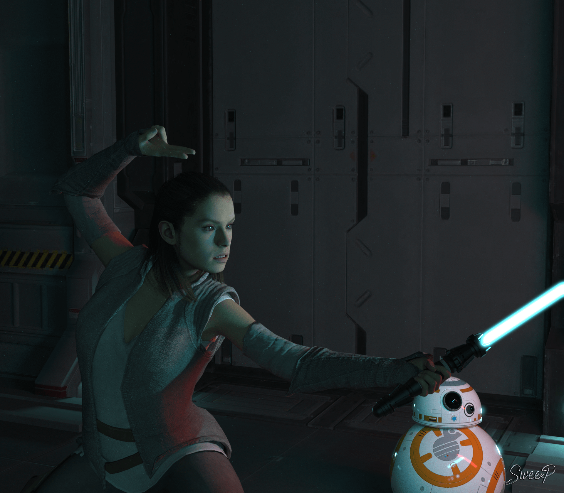 Rey & BB8 3D Render, Digital Art by SweeP