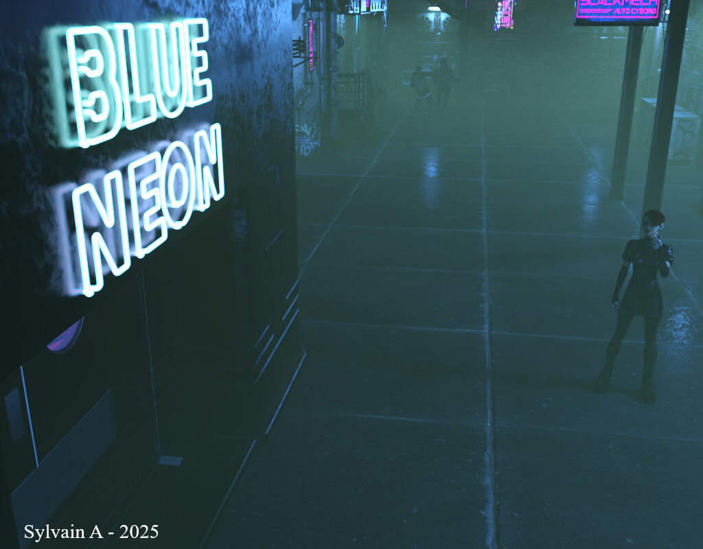 Blue Neon 3D Render, Digital Art by Sylvain-A