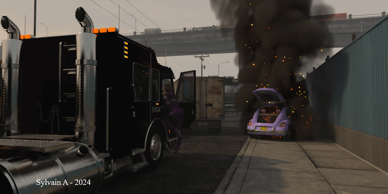 Car burning. 3D Render, Digital Art by Sylvain-A