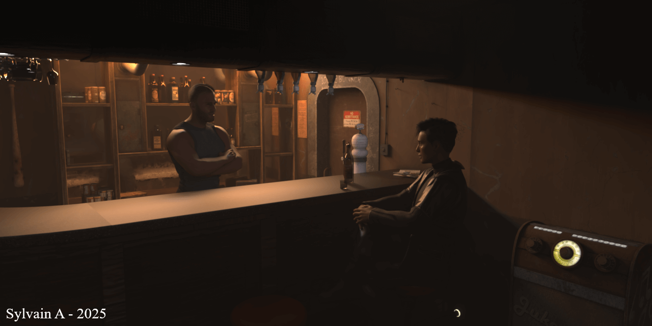 Lost bar at night. 3D Render, Digital Art by Sylvain-A