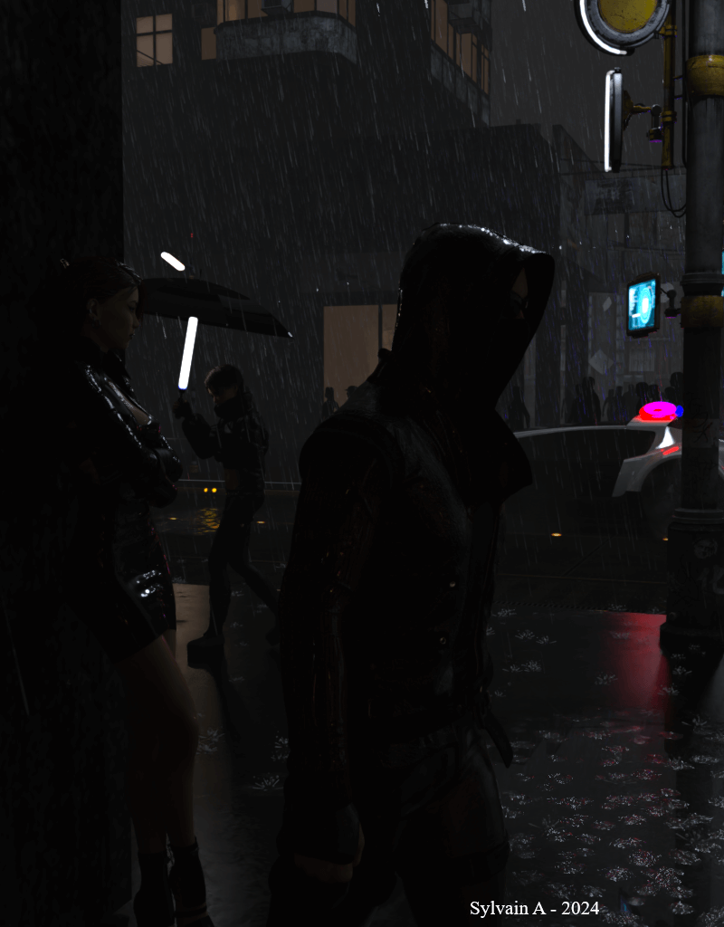 Rainy night 3D Render, Digital Art by Sylvain-A