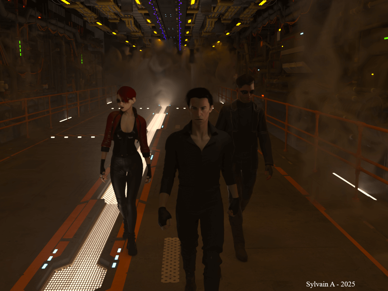 SF Corridor 3D Render, Digital Art by Sylvain-A