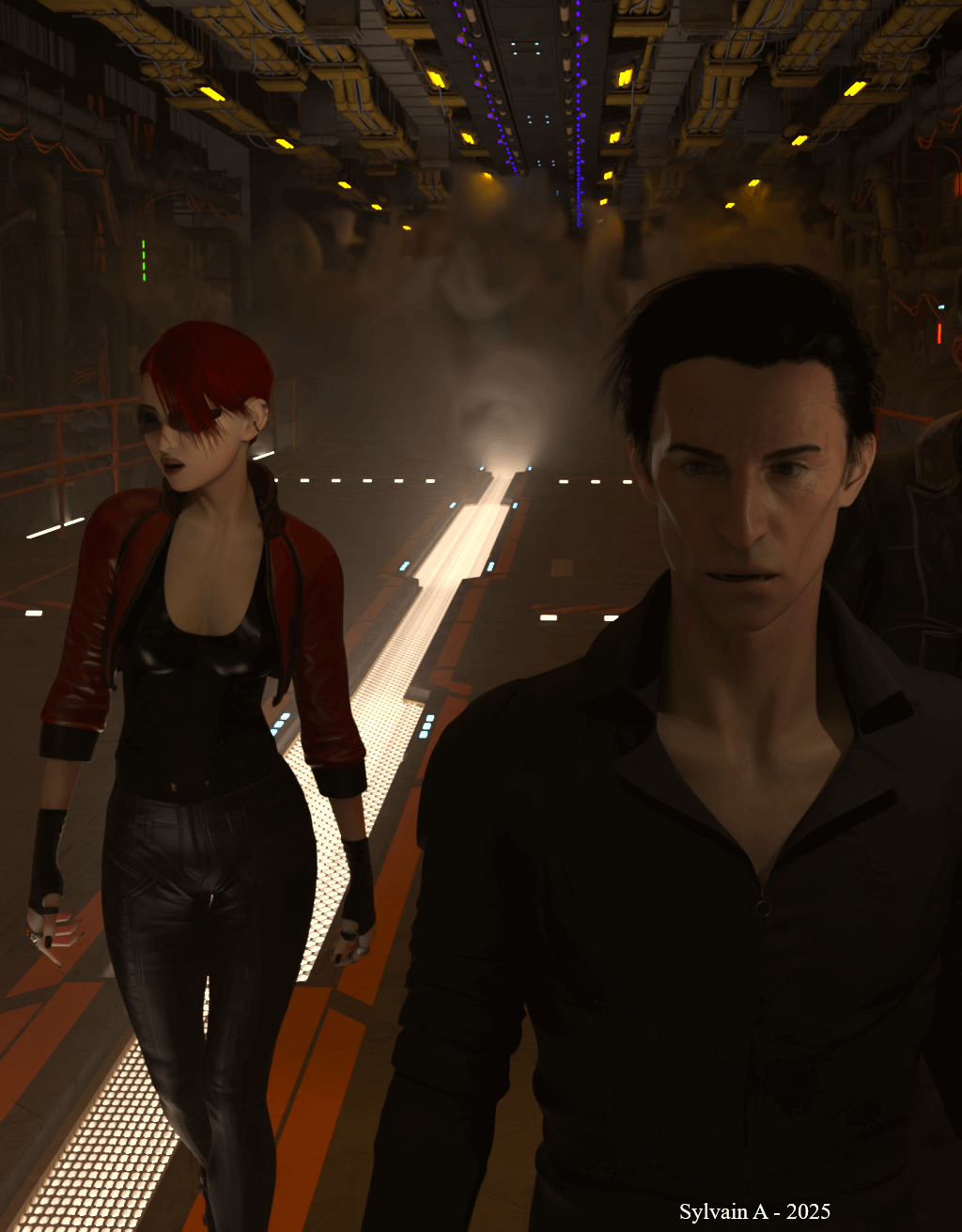 SF Corridor 3D Render, Digital Art by Sylvain-A