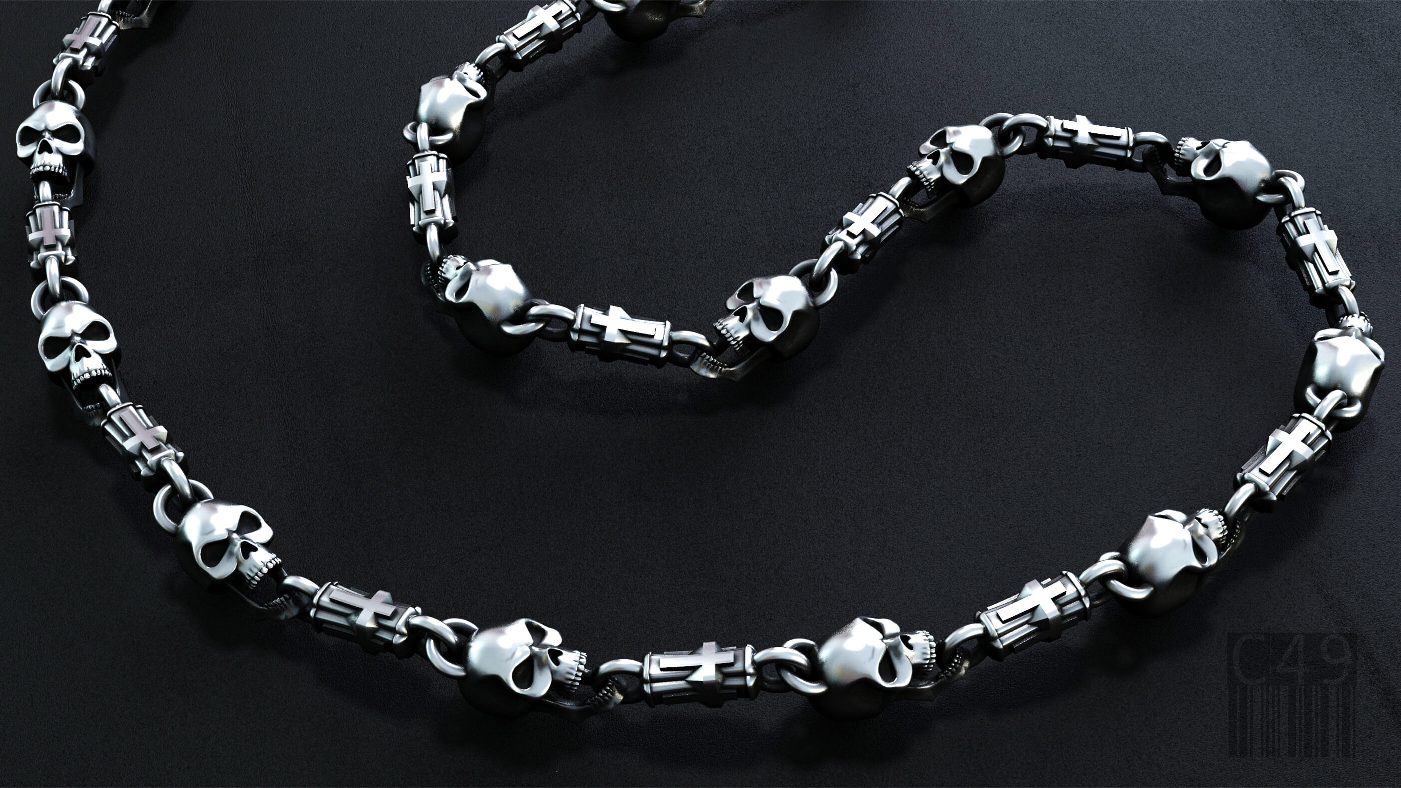 Chain Link Skull With Cross - 3D Print Model by TahmAz