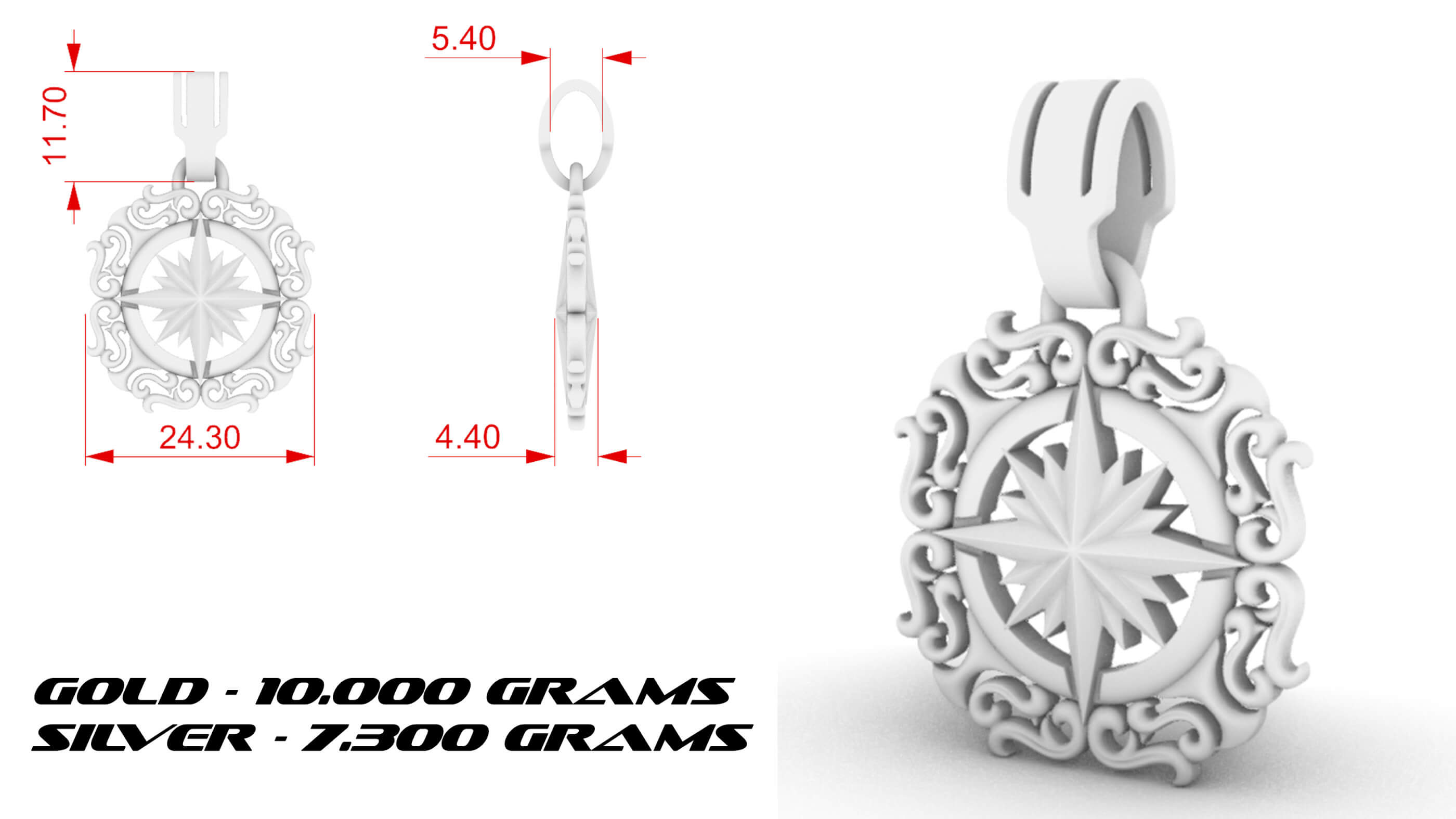 Wind Rose Pendant - 3D Print Model by TahmAz