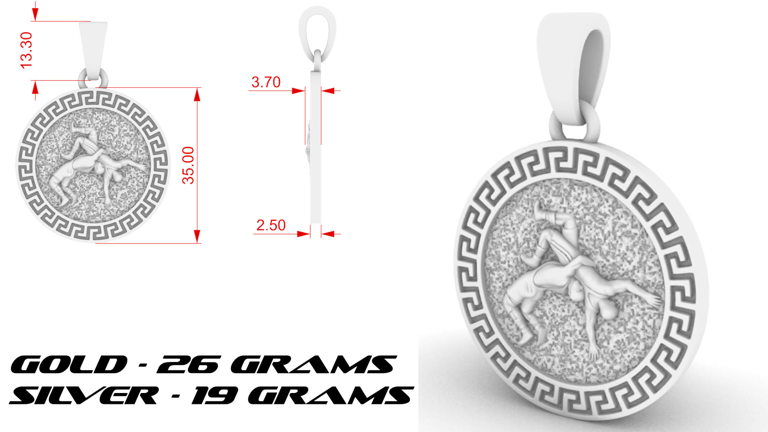 Wrestling Pendant - 3D Model by TahmAz