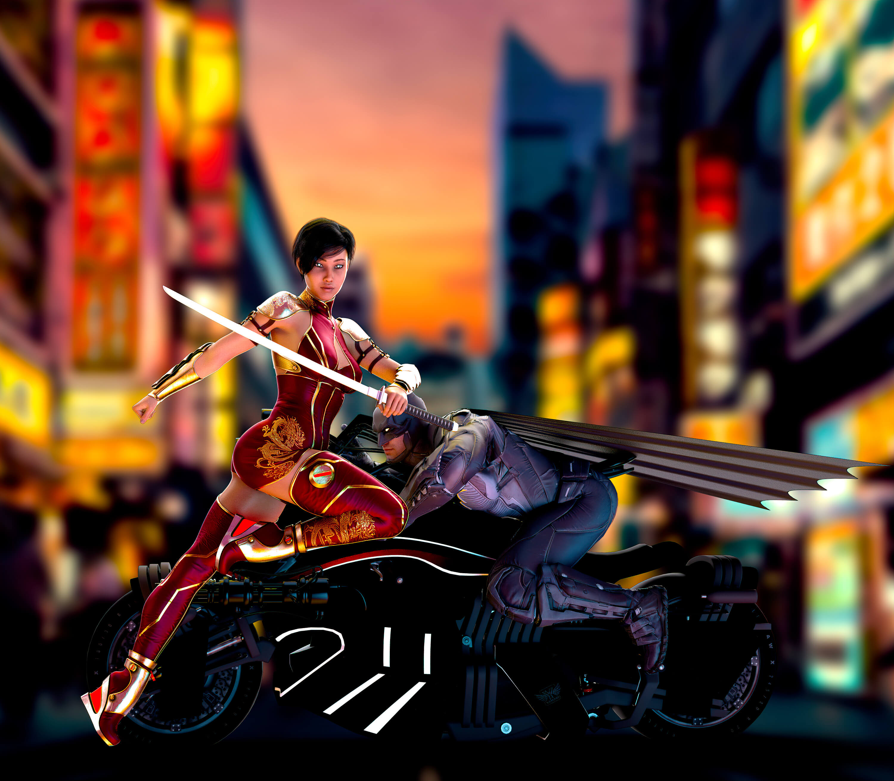 Bai Ren and Batman 3D Render, Digital Art by tantographics