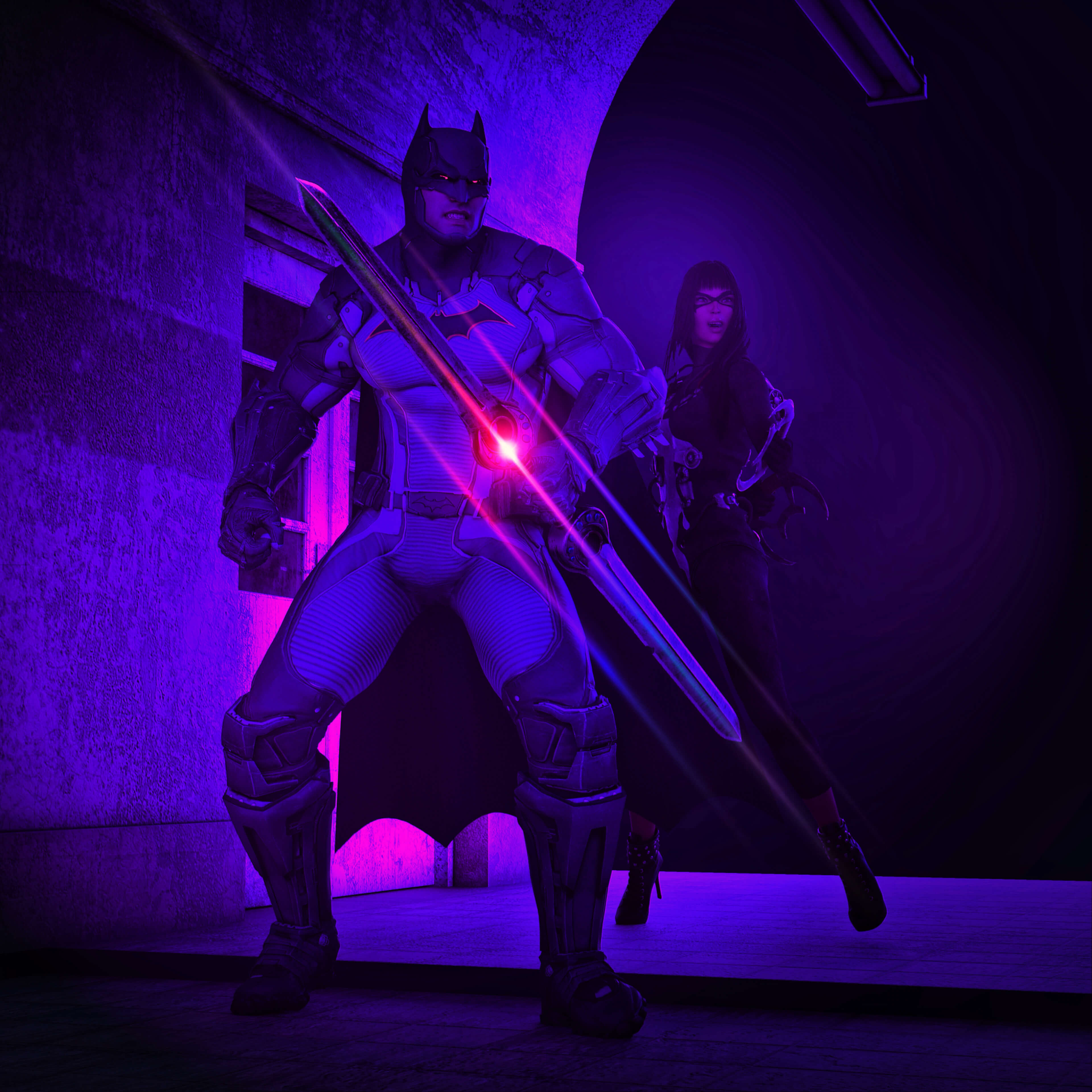 Batman and the Huntress 3D Render, Digital Art by tantographics
