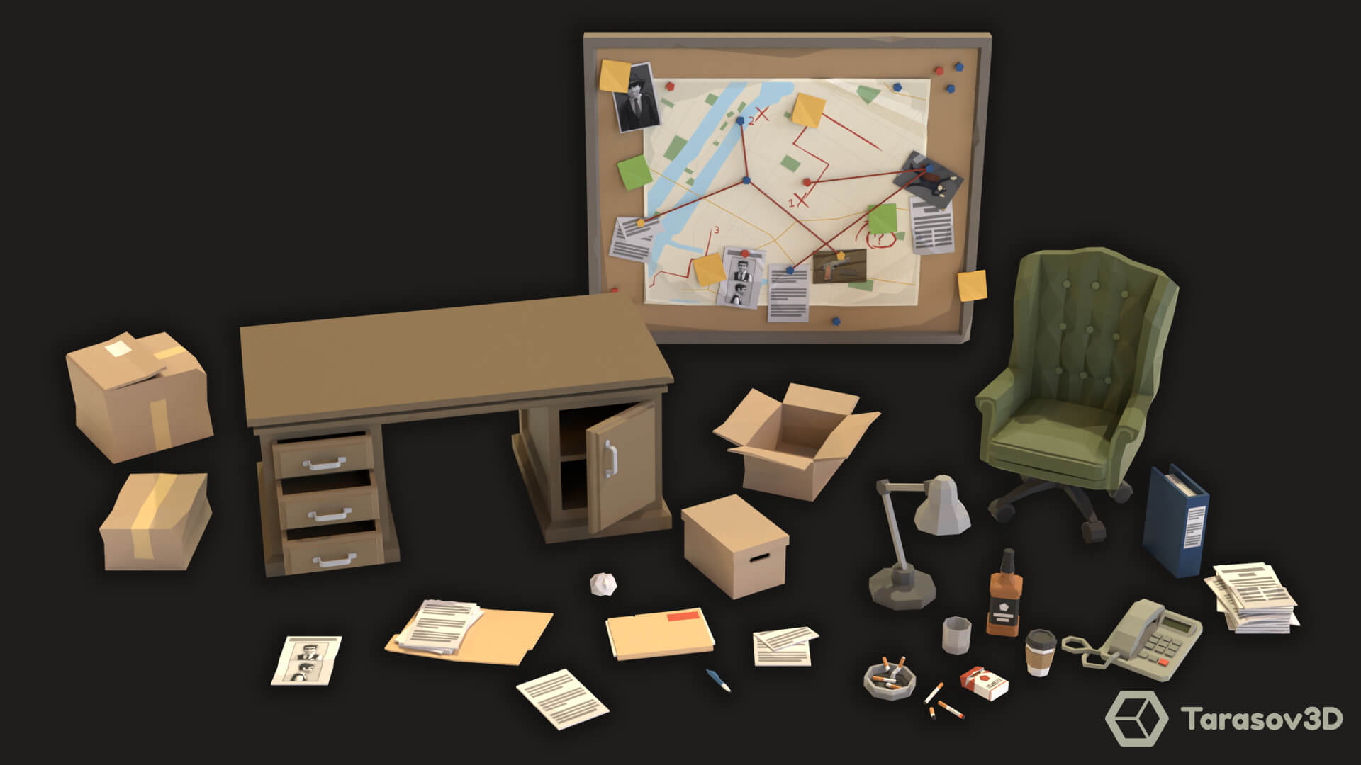 Detective Office Low Poly Pack - 3D Model by Tarasov3D
