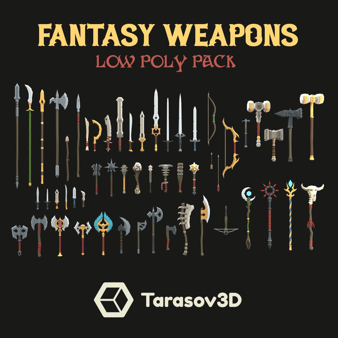 Fantasy Weapons LowPoly Pack 3D Render, Digital Art by Tarasov3D