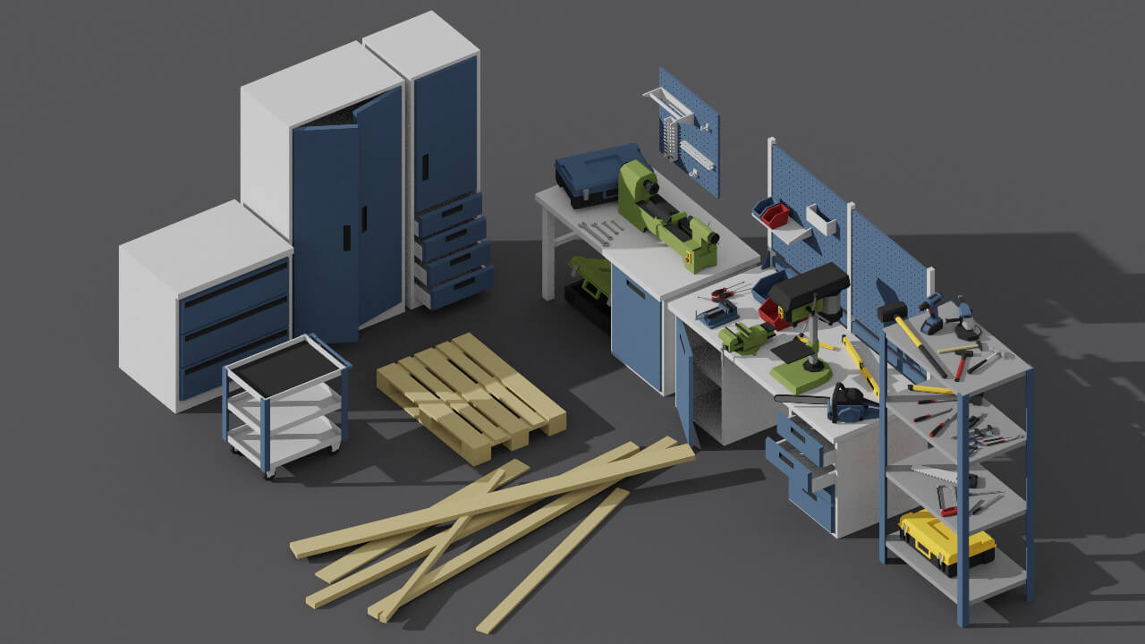 Workshop LowPoly Pack - 3D Model by Tarasov3D