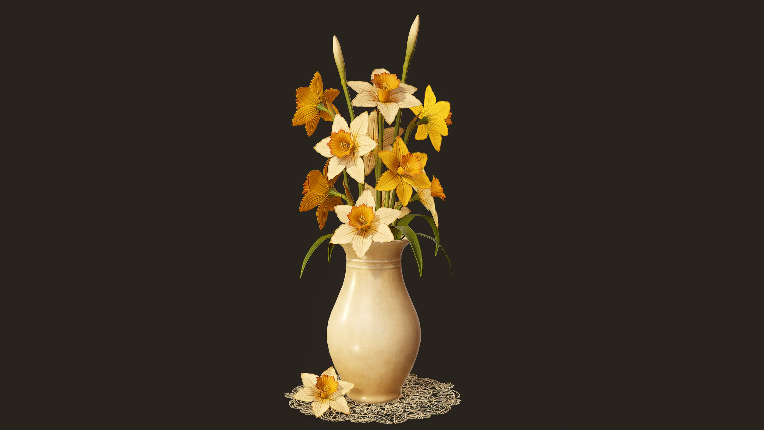 Daffodils Narcissus Flower. Bouquet With Daffodils - 3D Model by ...