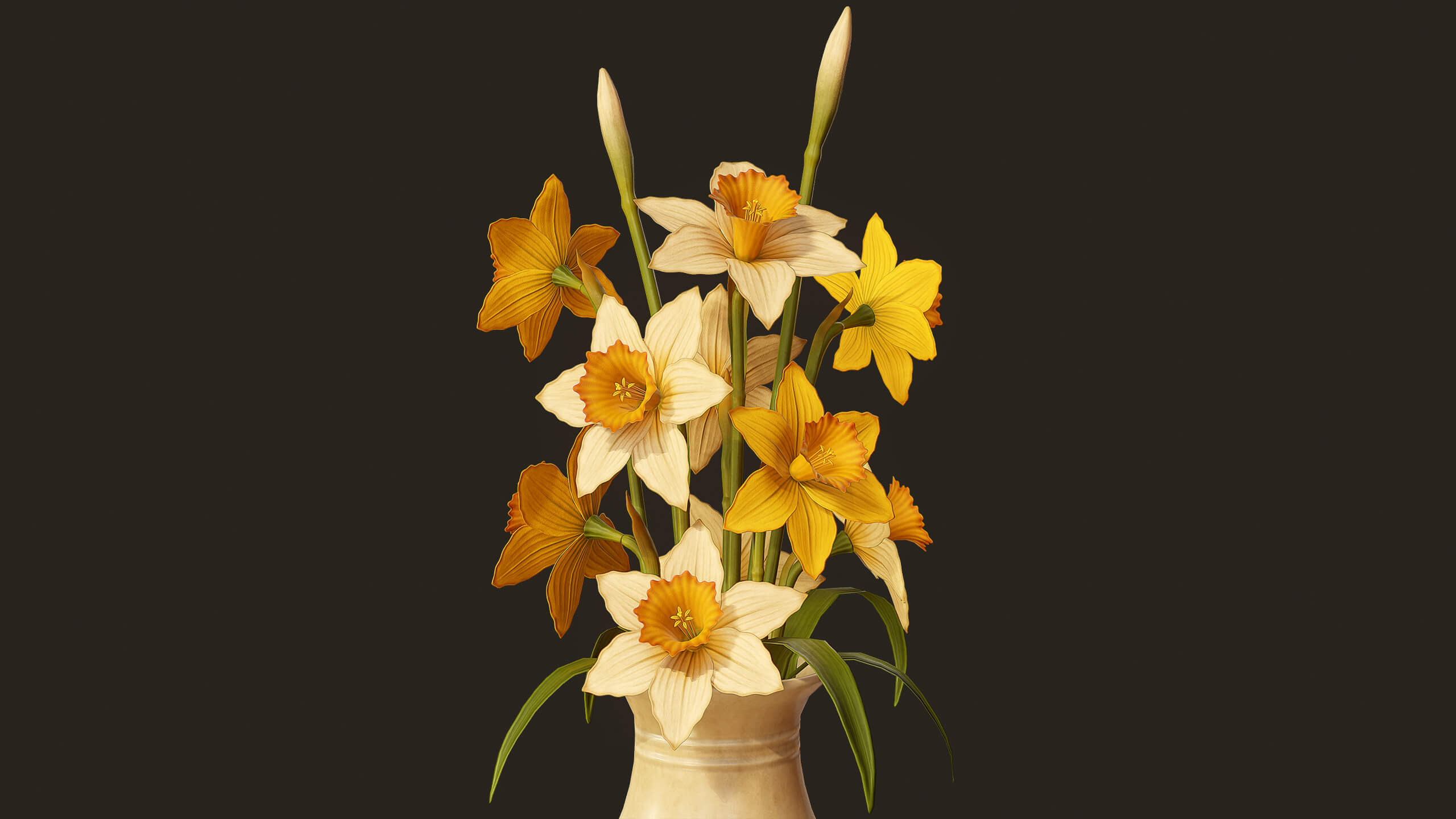 Daffodils Narcissus Flower. Bouquet With Daffodils - 3D Model by ...