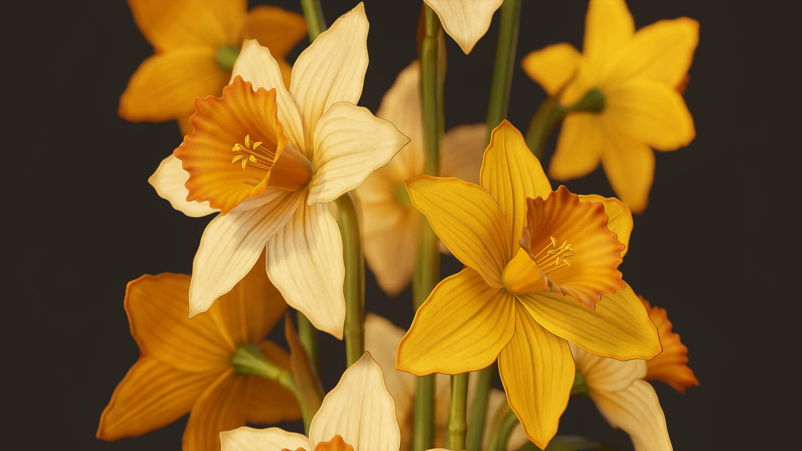 Daffodils Narcissus Flower. Bouquet With Daffodils - 3D Model by ...