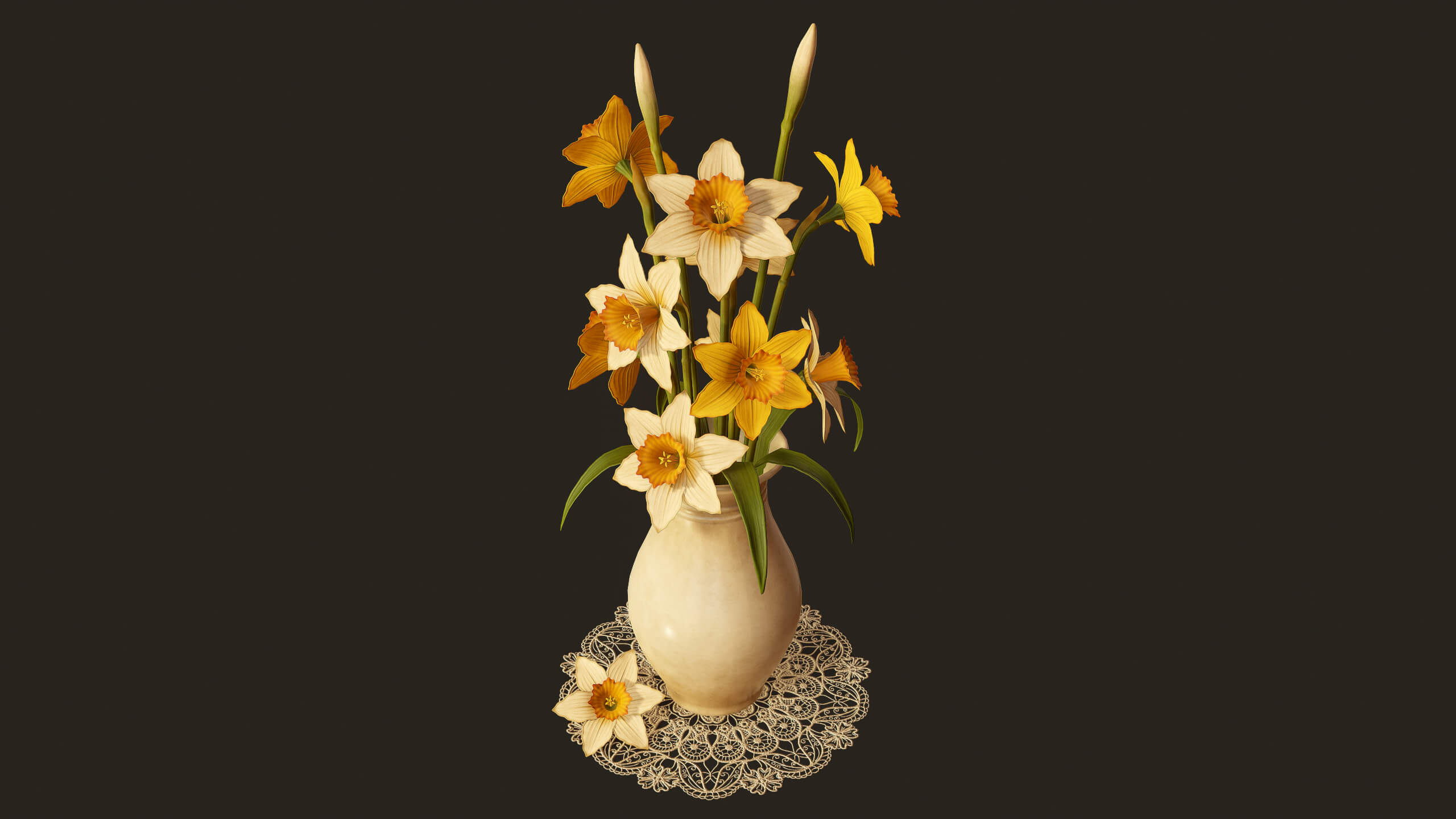 Daffodils Narcissus Flower. Bouquet With Daffodils - 3D Model by ...