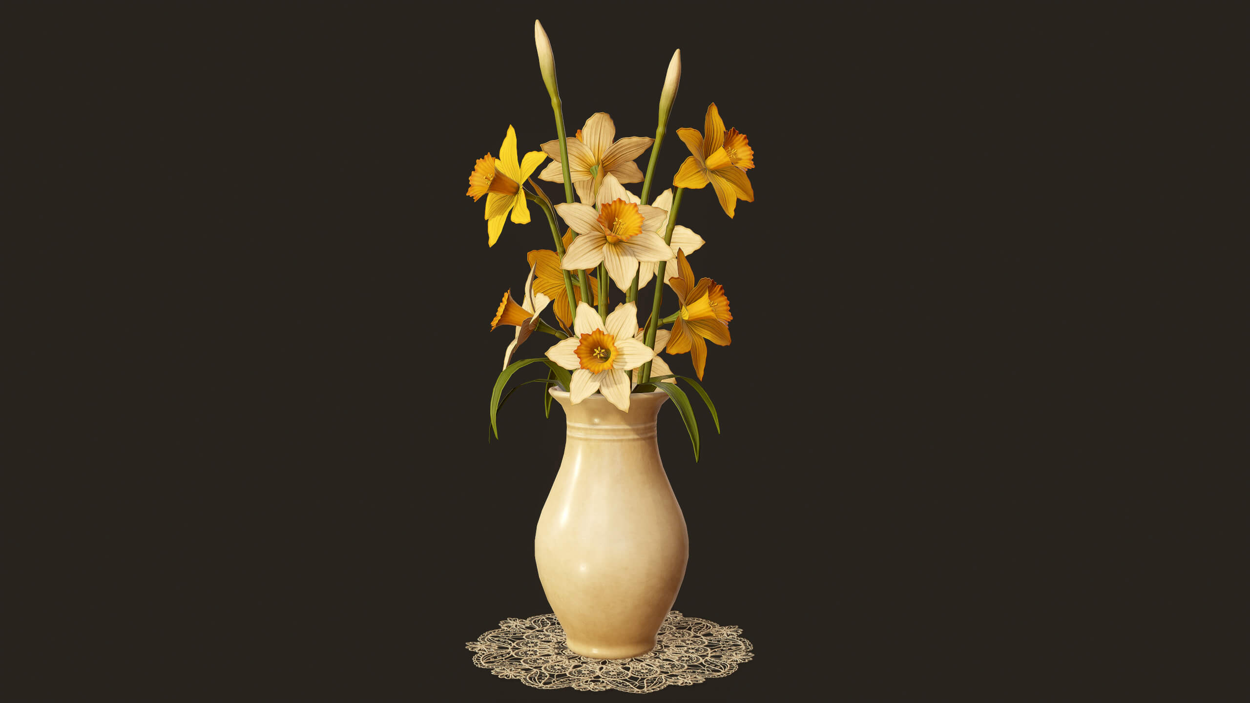 Daffodils Narcissus Flower. Bouquet With Daffodils - 3D Model by ...