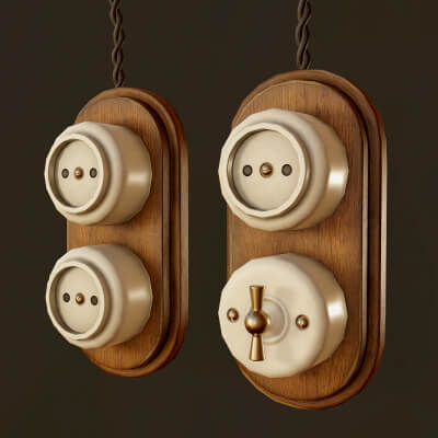 Vintage Light Sockets and Switches - 3D Model by Tatiana Gladkaya