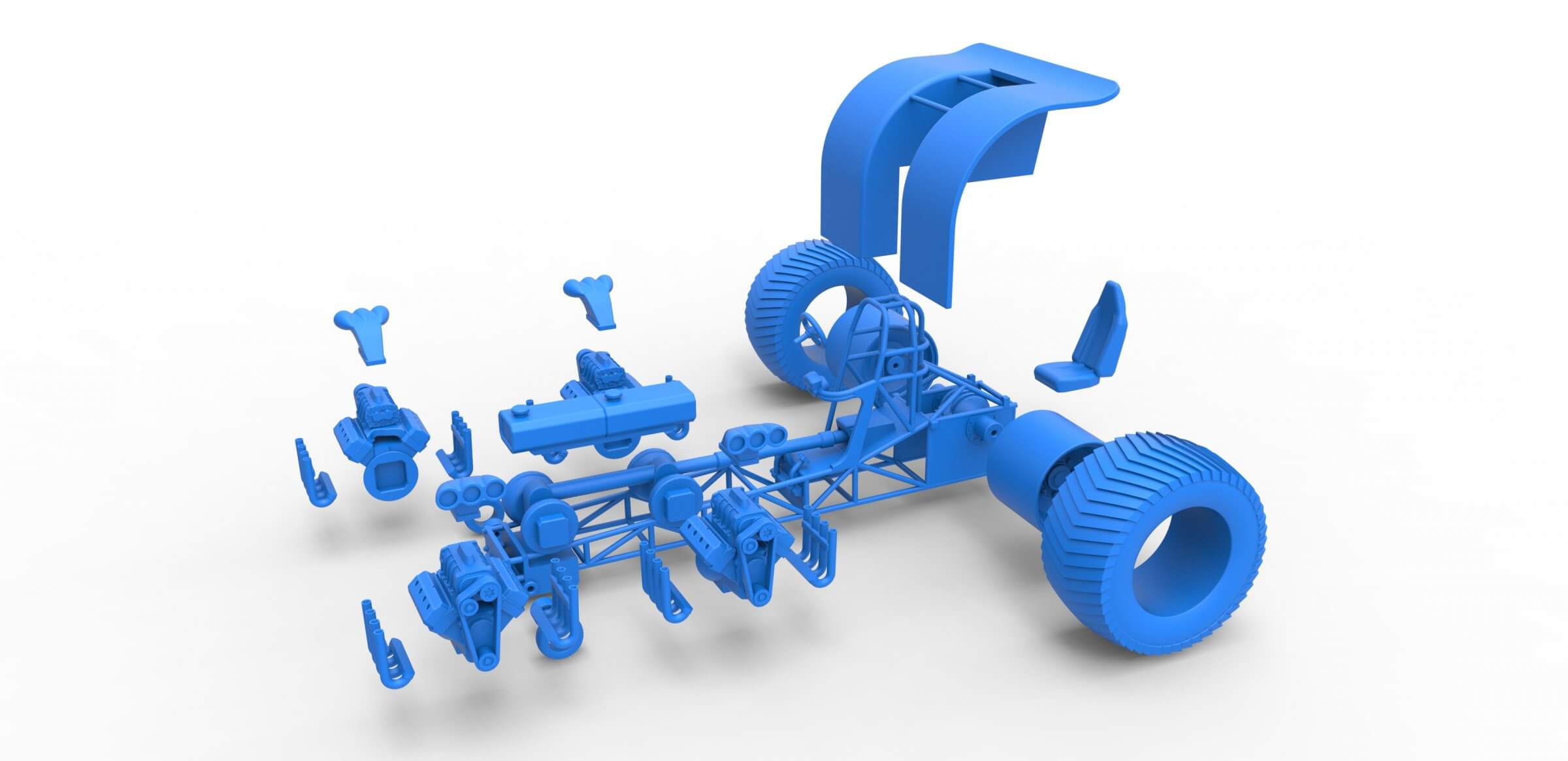 Pulling Tractor with Transverse V8 Engines 1:25 - 3D Model by TechItemsRock