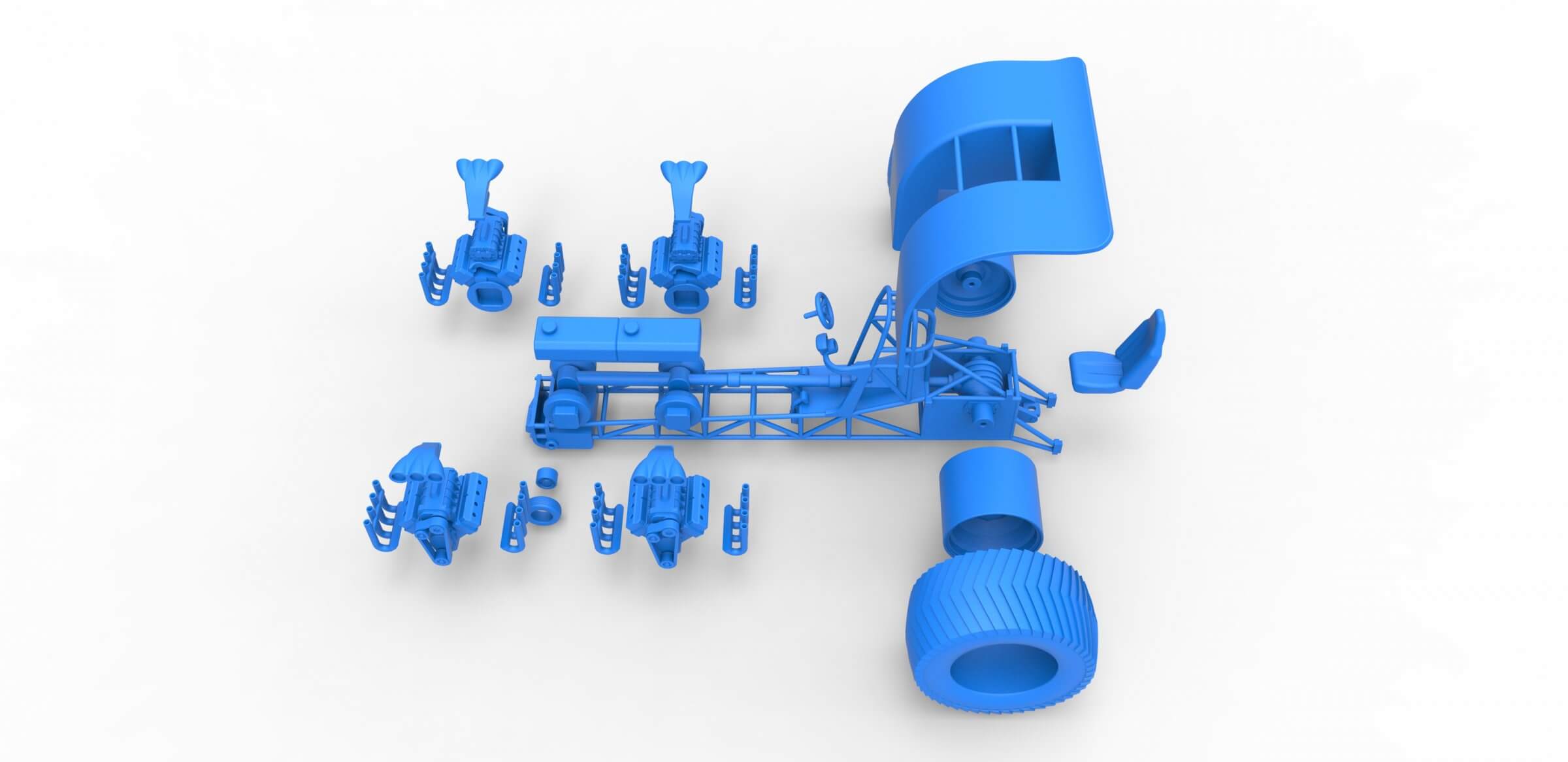 Pulling Tractor with Transverse V8 Engines 1:25 - 3D Model by TechItemsRock