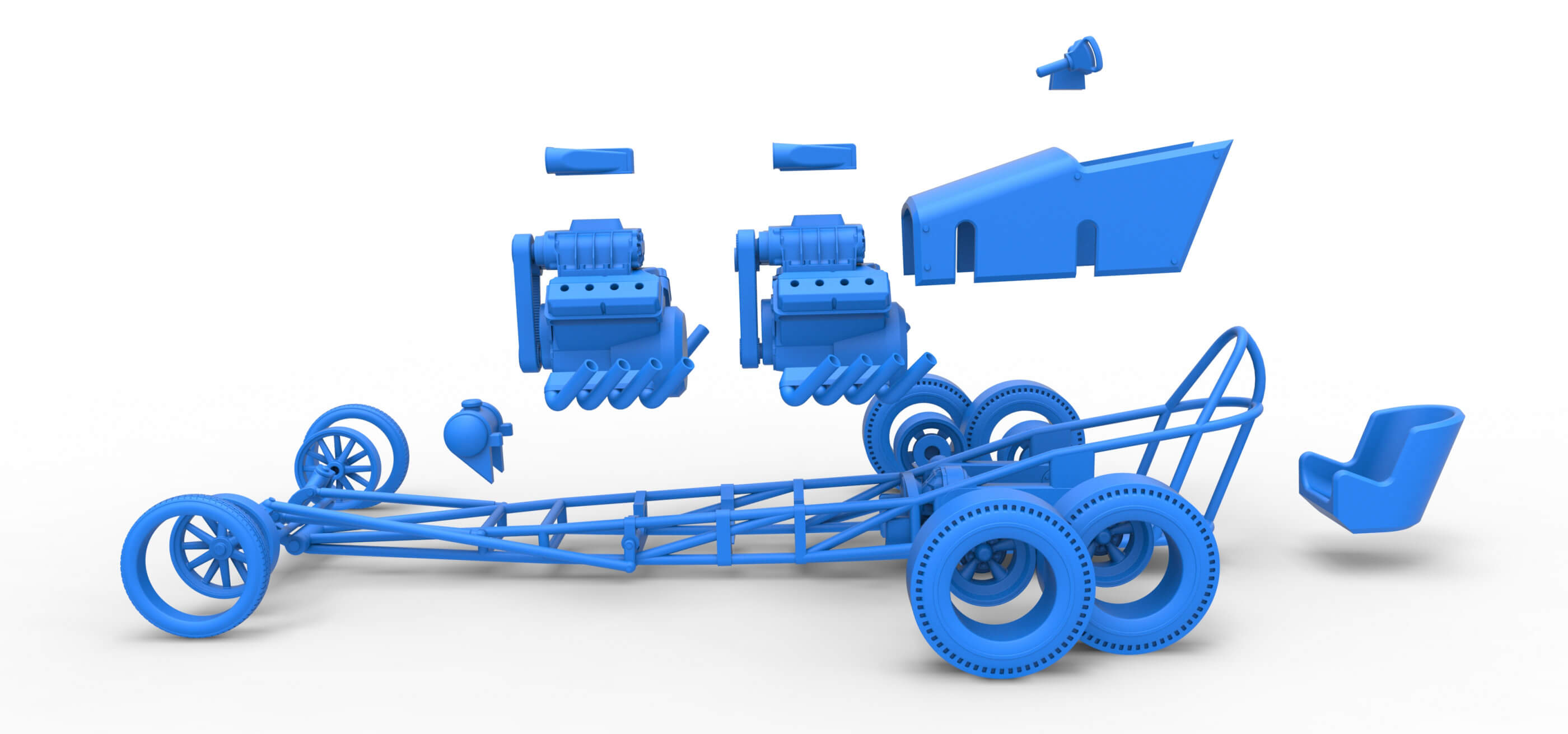 Front Engine 6 Wheeled Dragster 1:25 - 3D Model by TechItemsRock