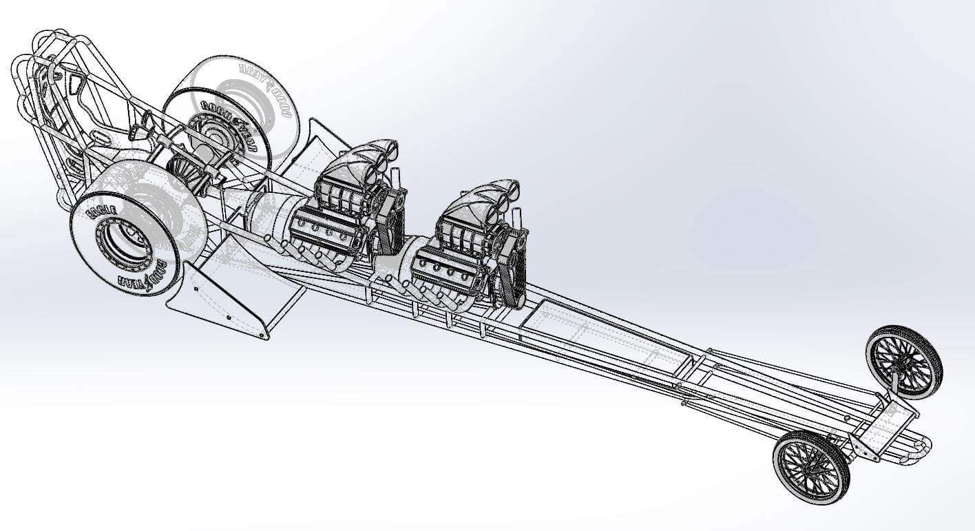 Front Twin Engine Dragster - 3D Model by TechItemsRock