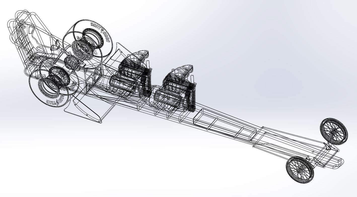 Front Twin Engine Dragster - 3D Model by TechItemsRock