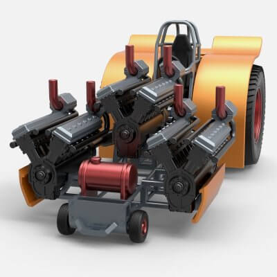 Pulling Tractor with V8 and 2 V12 Engines 1:25 - 3D Model by TechItemsRock
