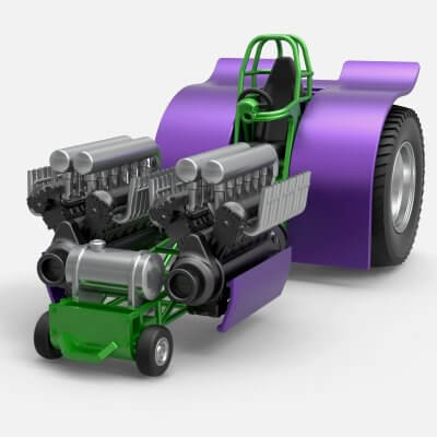 Pulling Tractor with 2 Engines V12 1:25 - 3D Model by TechItemsRock