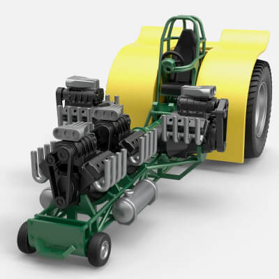 Pulling Tractor With 4 Engines V8 1:25 - 3D Model by TechItemsRock