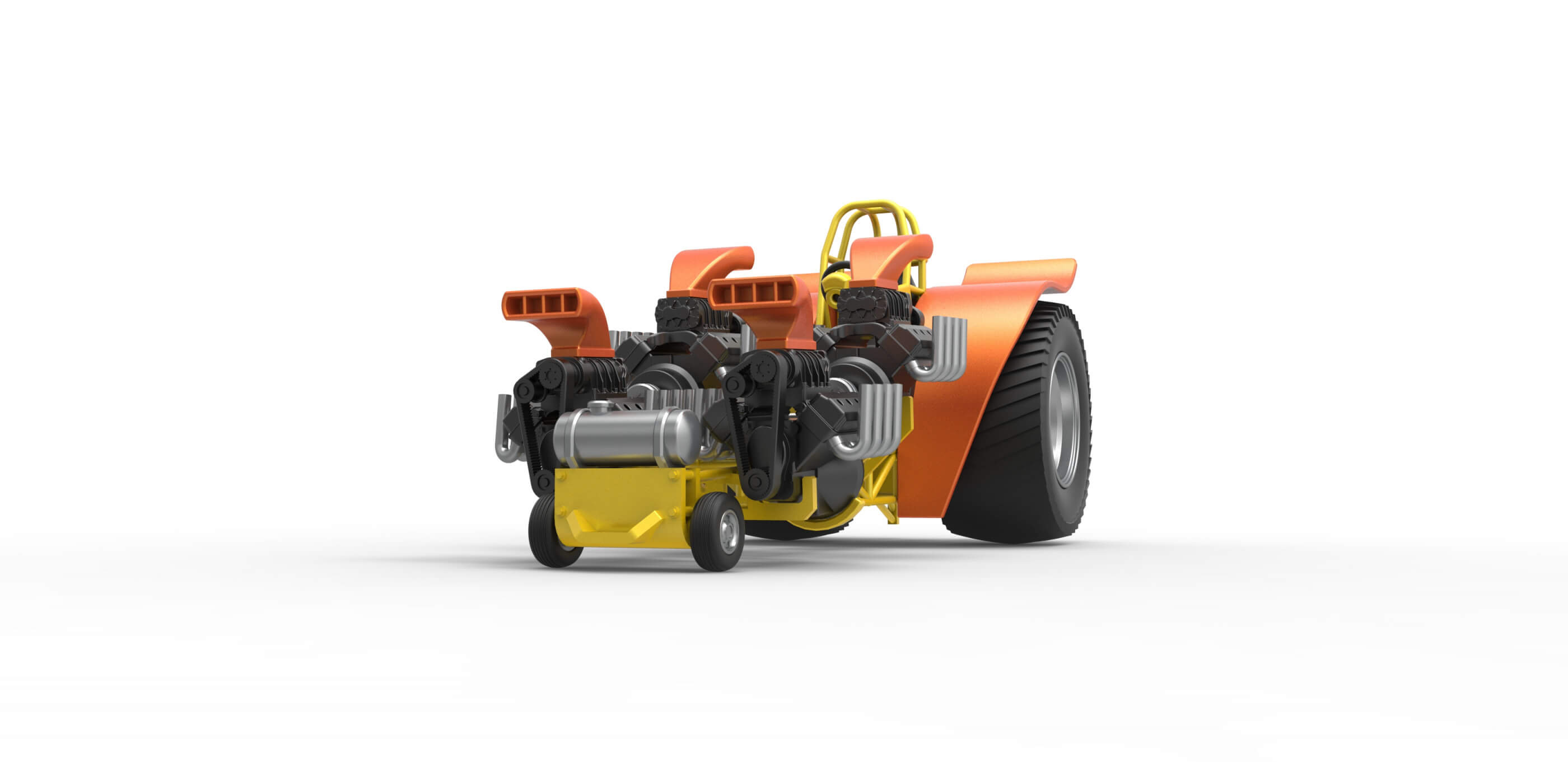 Pulling Tractor With 4 Engines V8 1:25 - 3D Model by TechItemsRock