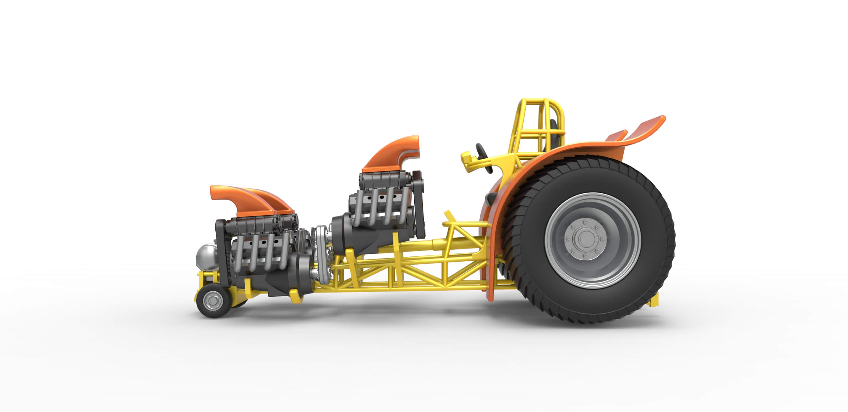 Pulling Tractor With 4 Engines V8 1:25 - 3D Model by TechItemsRock