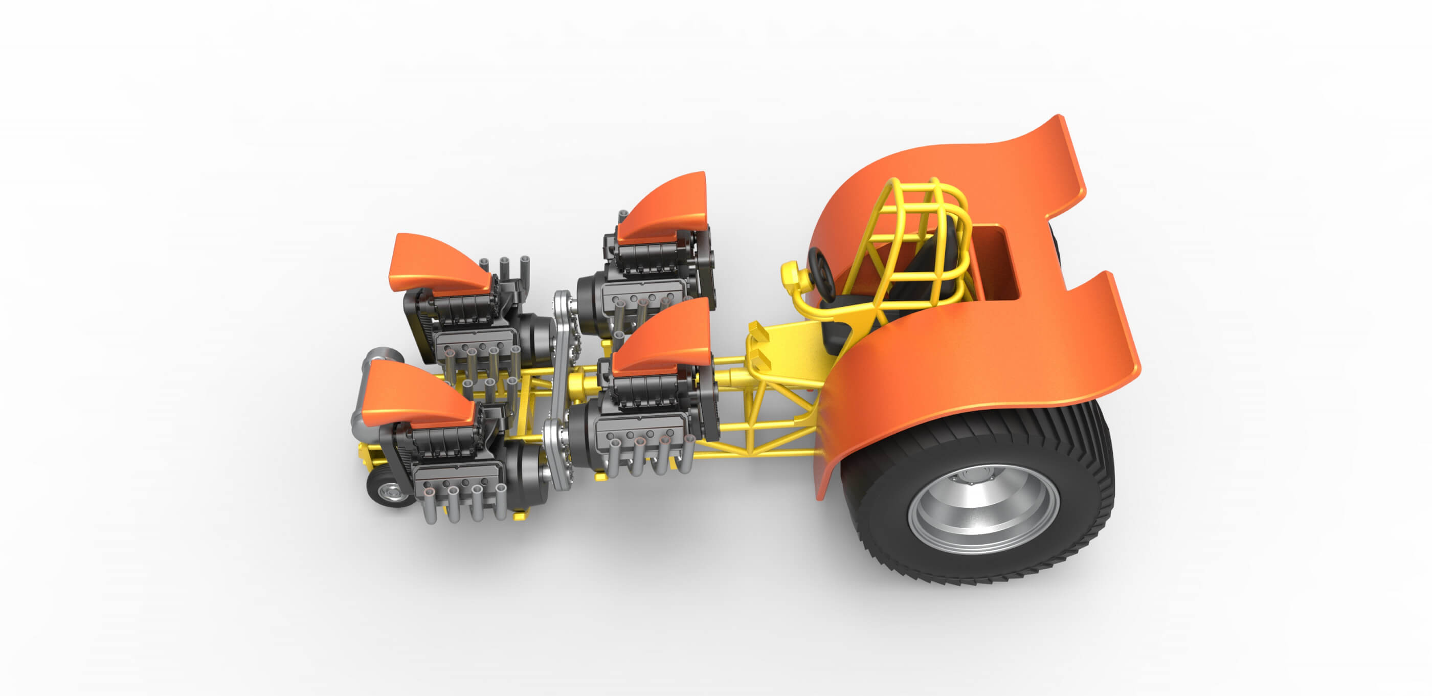 Pulling Tractor With 4 Engines V8 1:25 - 3D Model by TechItemsRock