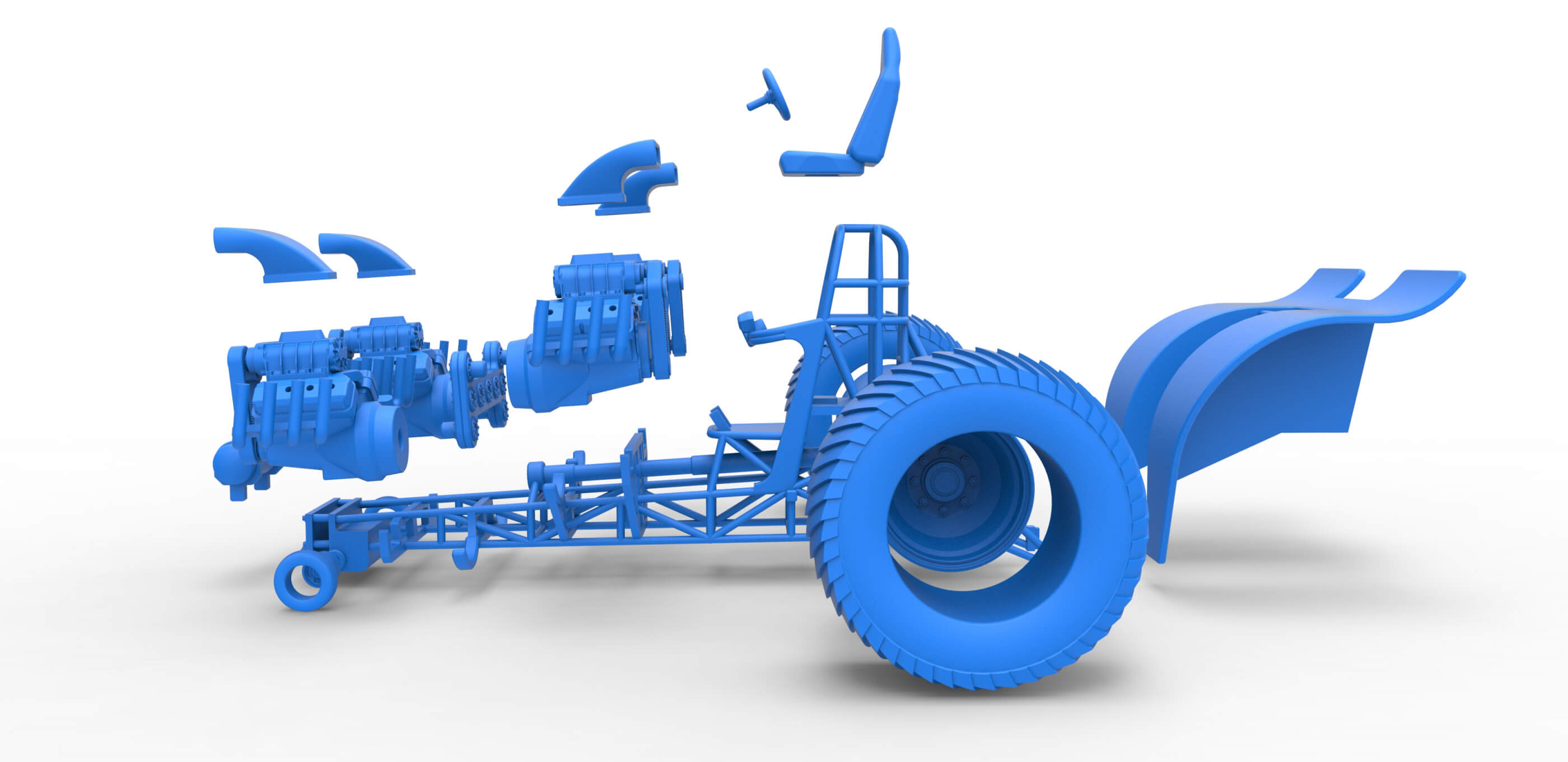 Pulling Tractor With 4 Engines V8 1:25 - 3D Model by TechItemsRock