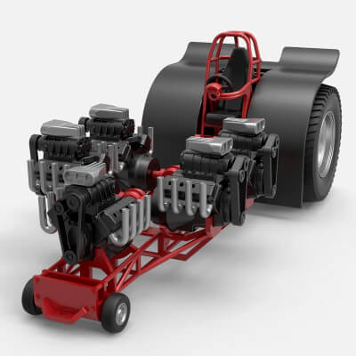 Pulling Tractor With 5 Engines V8 1:25 - 3D Model by TechItemsRock