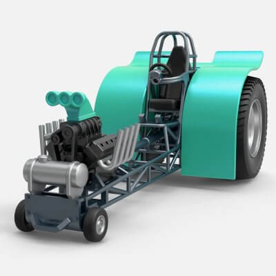 Pulling Tractor with Single V8 Engine 1:25 - 3D Model by TechItemsRock