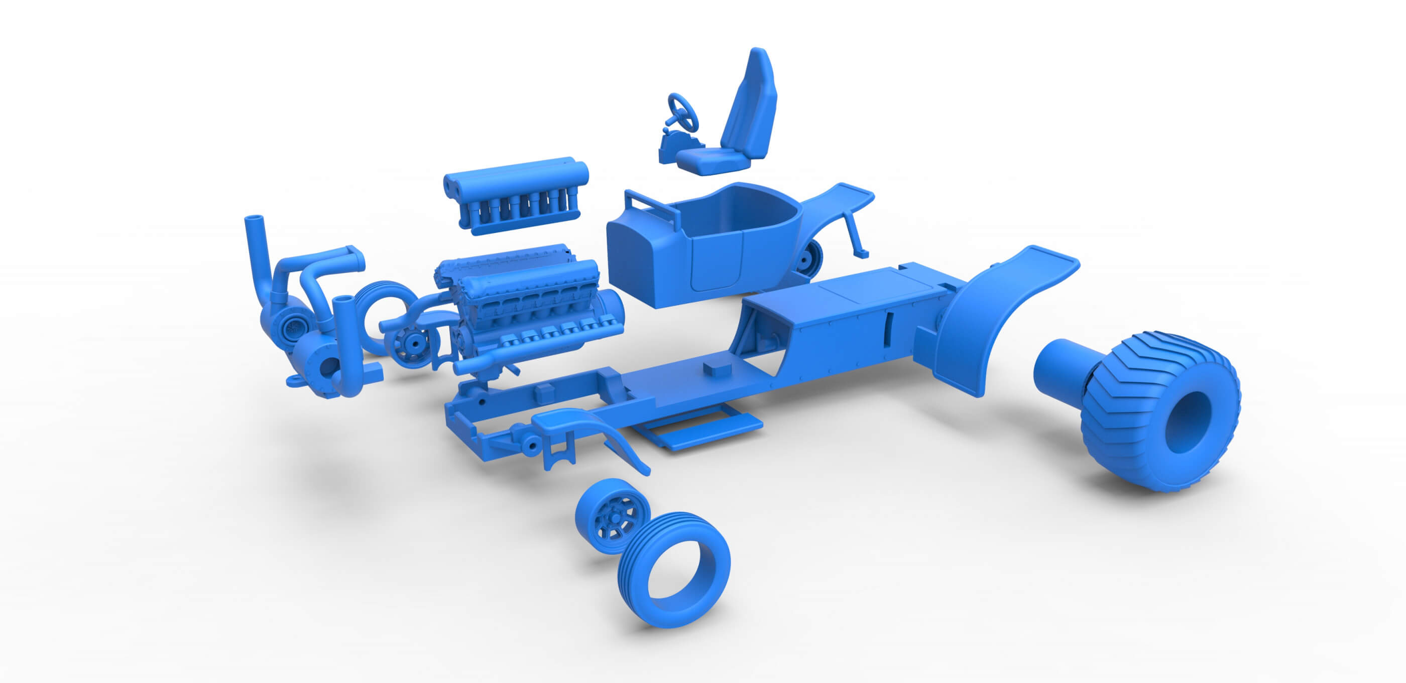 Pulling Truck 2WD Hot Rod Turbo V12 1:25 - 3D Model by TechItemsRock