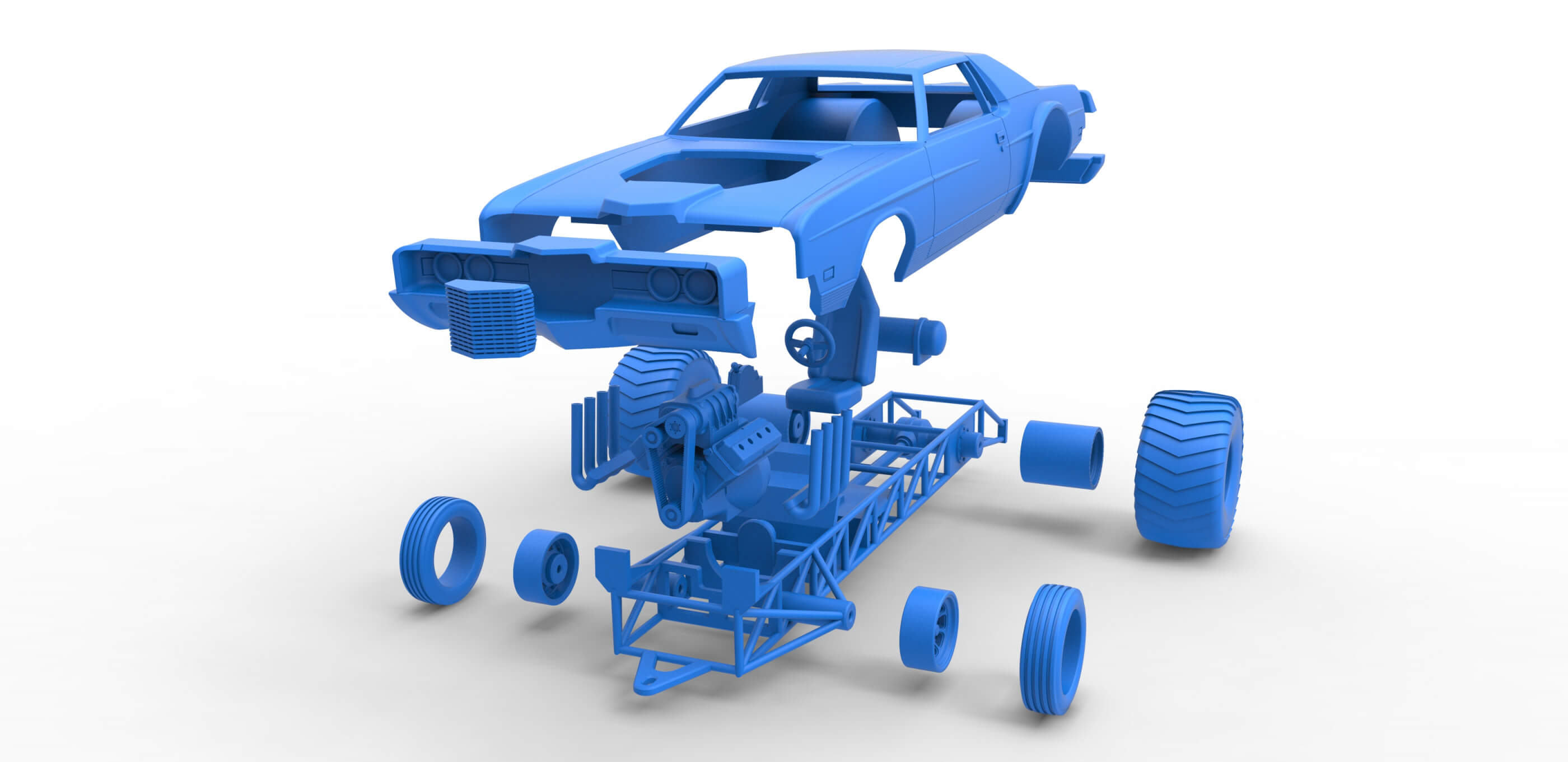 Pulling Truck 2WD With Car Shell 1:25 - 3D Model by TechItemsRock