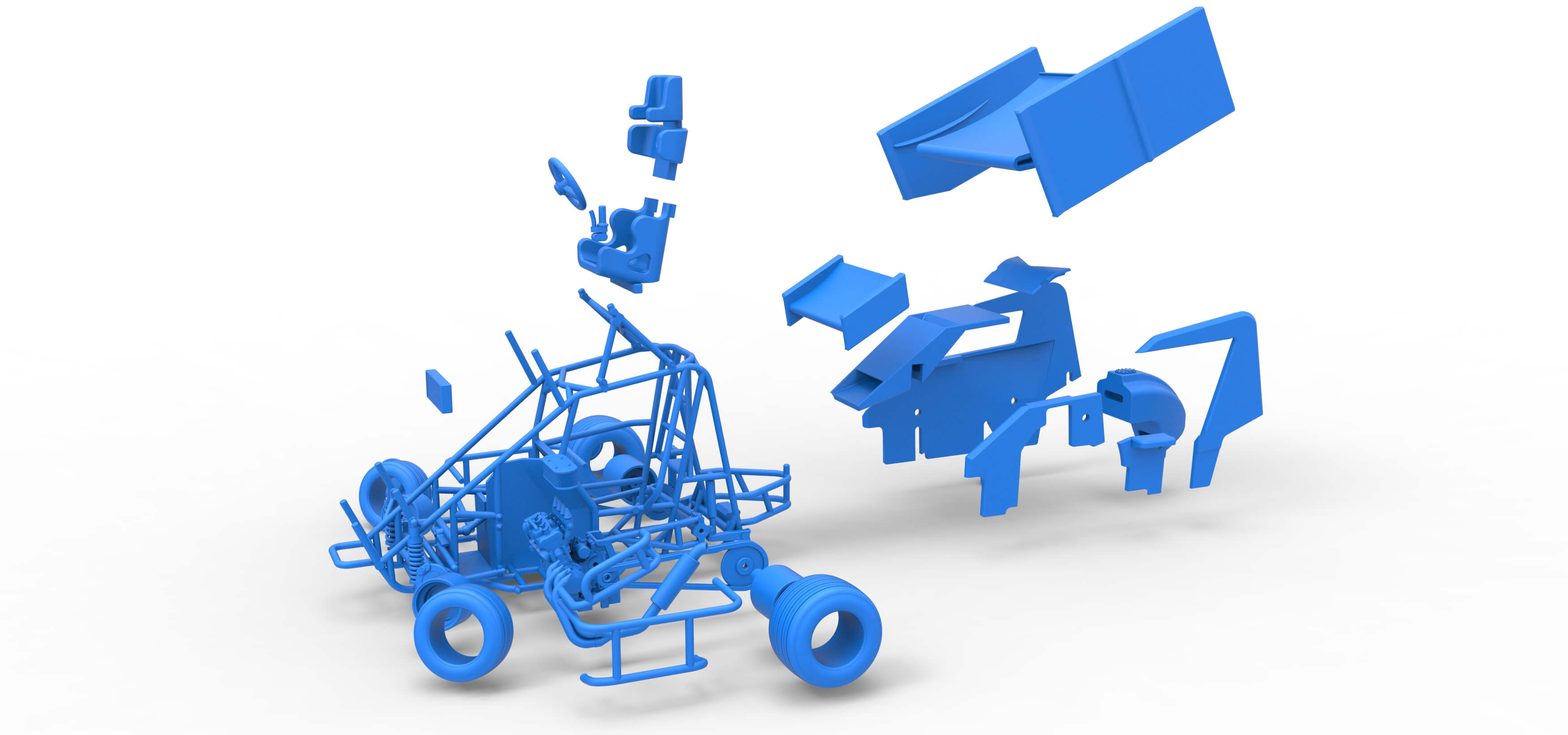 Winged 600 Micro Sprint Car While Turning 1:25 - 3D Model by TechItemsRock