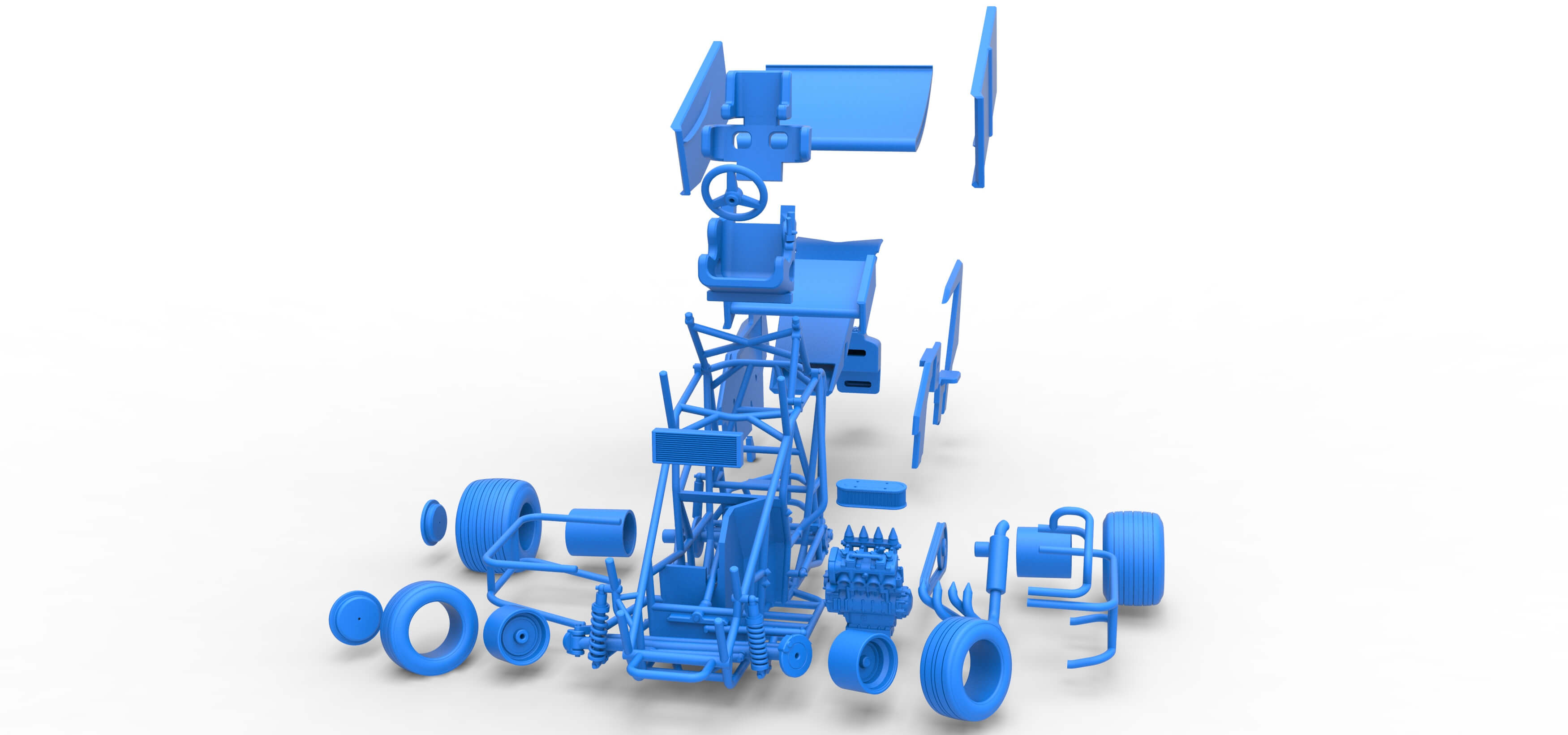 Winged 600 Micro Sprint Car While Turning 1:25 - 3D Model by TechItemsRock