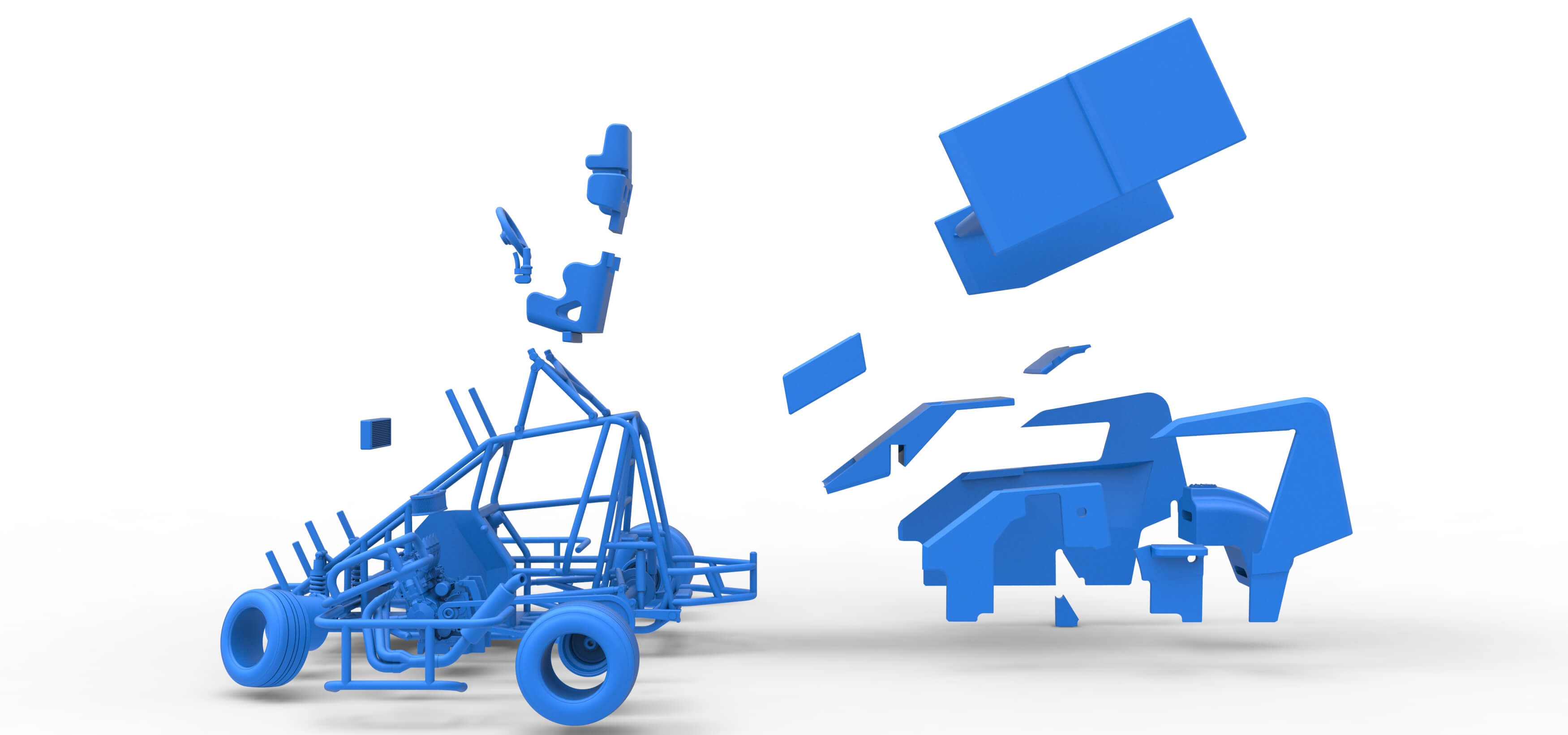 Winged 600 Micro Sprint Car While Turning 1:25 - 3D Model by TechItemsRock