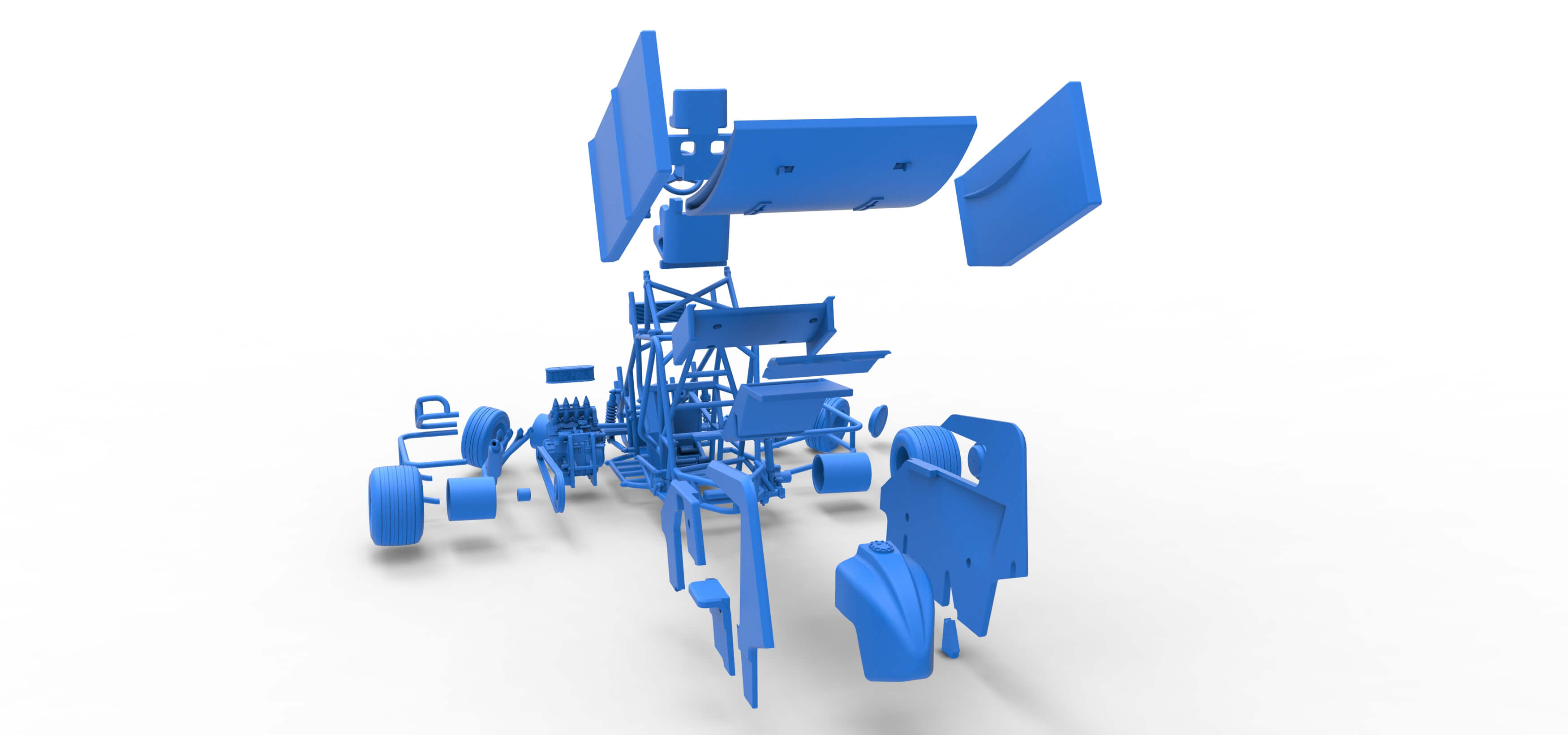 Winged 600 Micro Sprint Car While Turning 1:25 - 3D Model by TechItemsRock