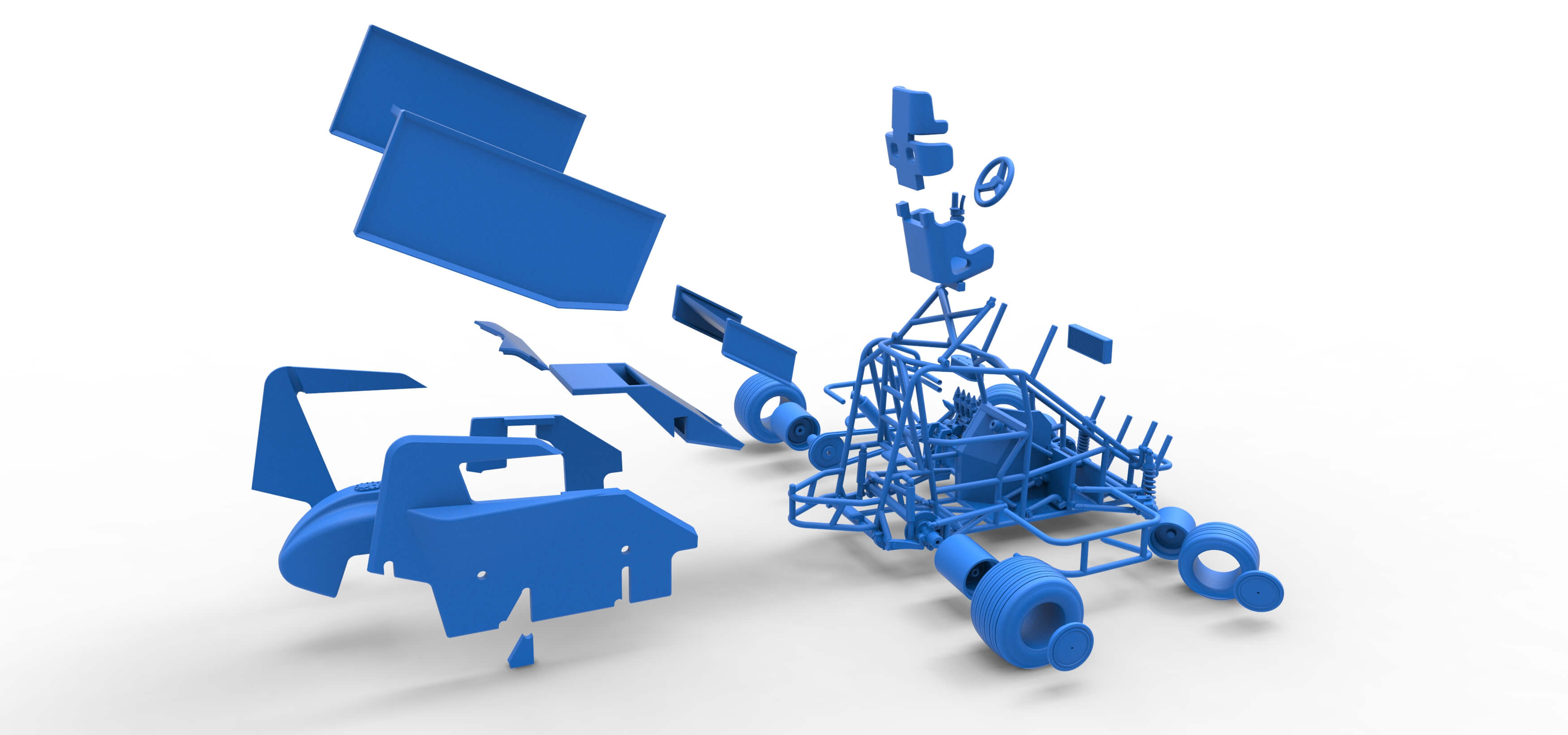 Winged 600 Micro Sprint Car While Turning 1:25 - 3D Model by TechItemsRock