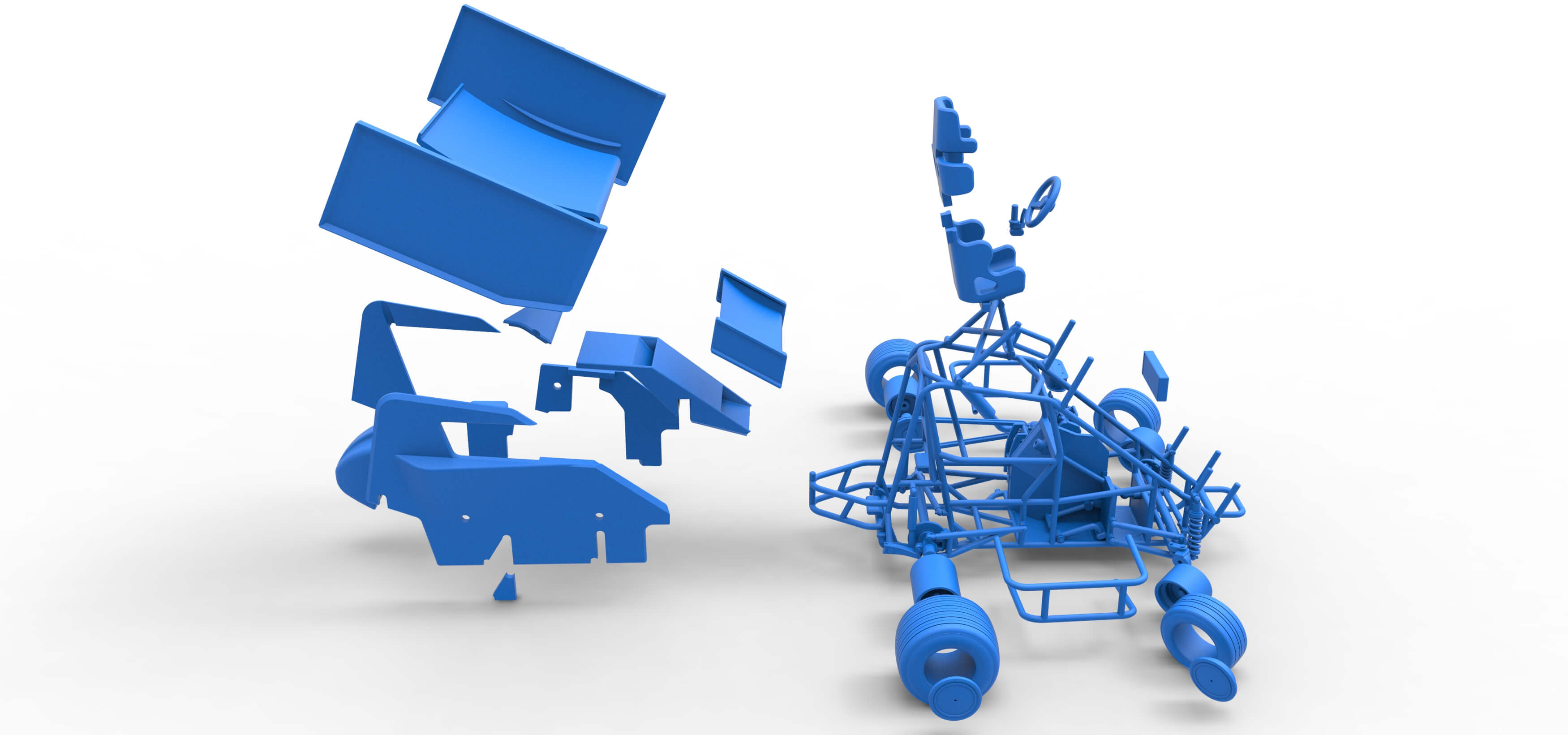 Winged 600 Micro Sprint Car While Turning 1:25 - 3D Model by TechItemsRock