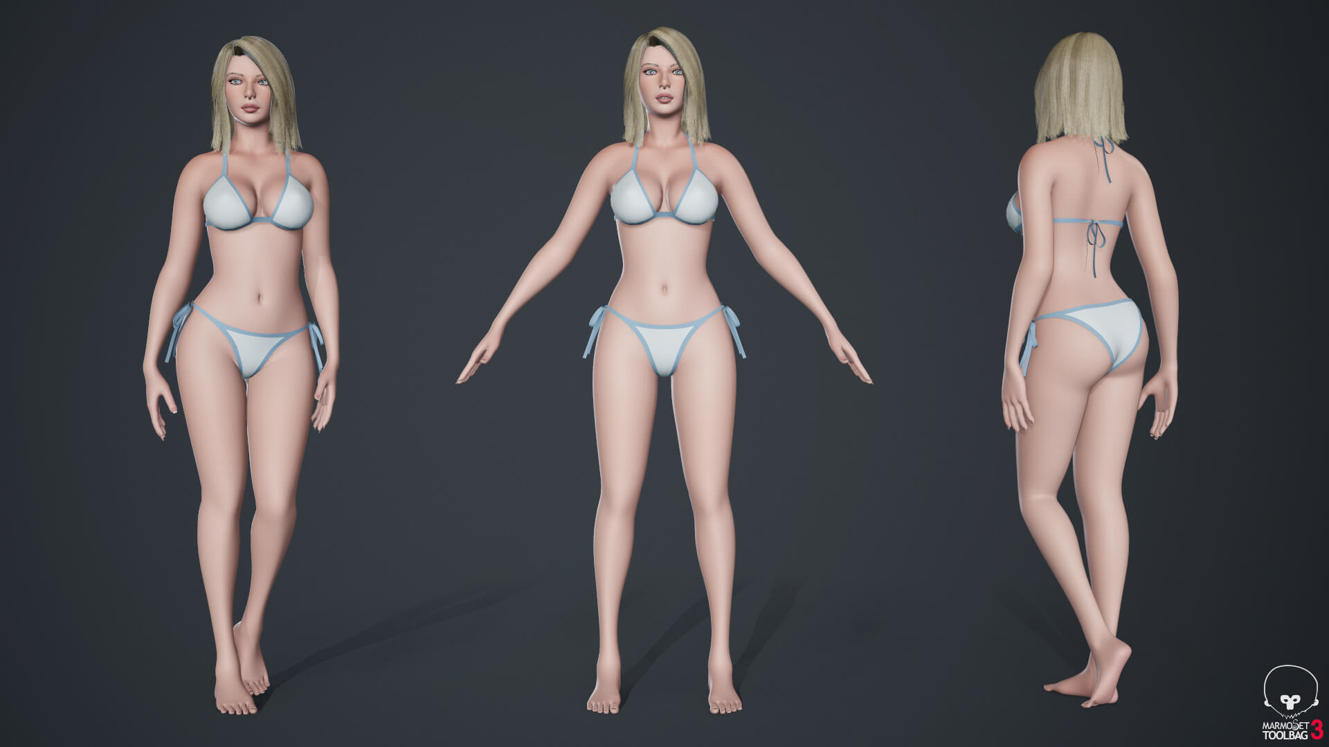 Debbie - Rigged Female Character Base Mesh 3D Model by techykitty