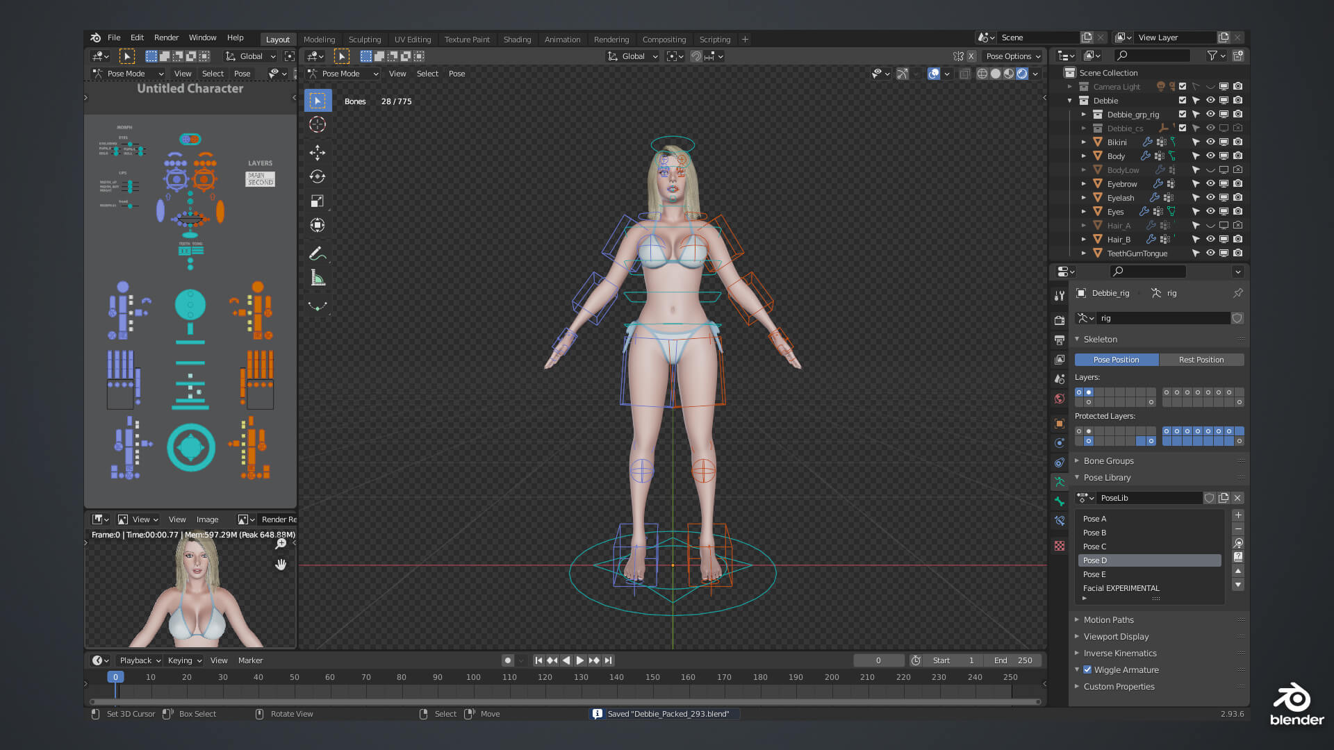 Debbie - Rigged Female Character Base Mesh 3D Model by techykitty