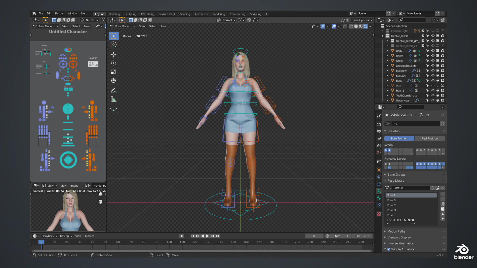 Debbie - Rigged Female Character Base Mesh 3D Model by techykitty