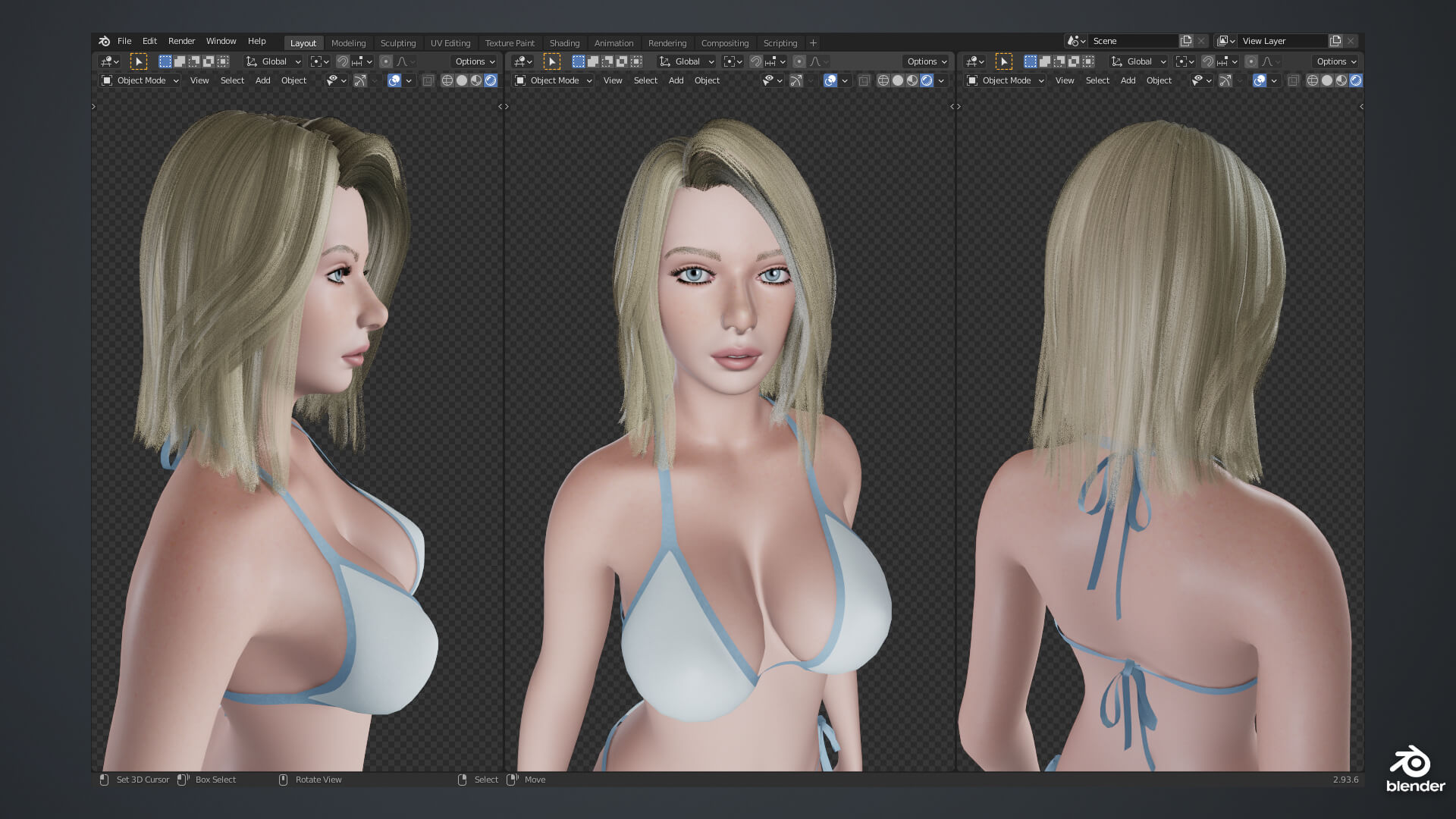 Debbie - Rigged Female Character Base Mesh 3D Model by techykitty
