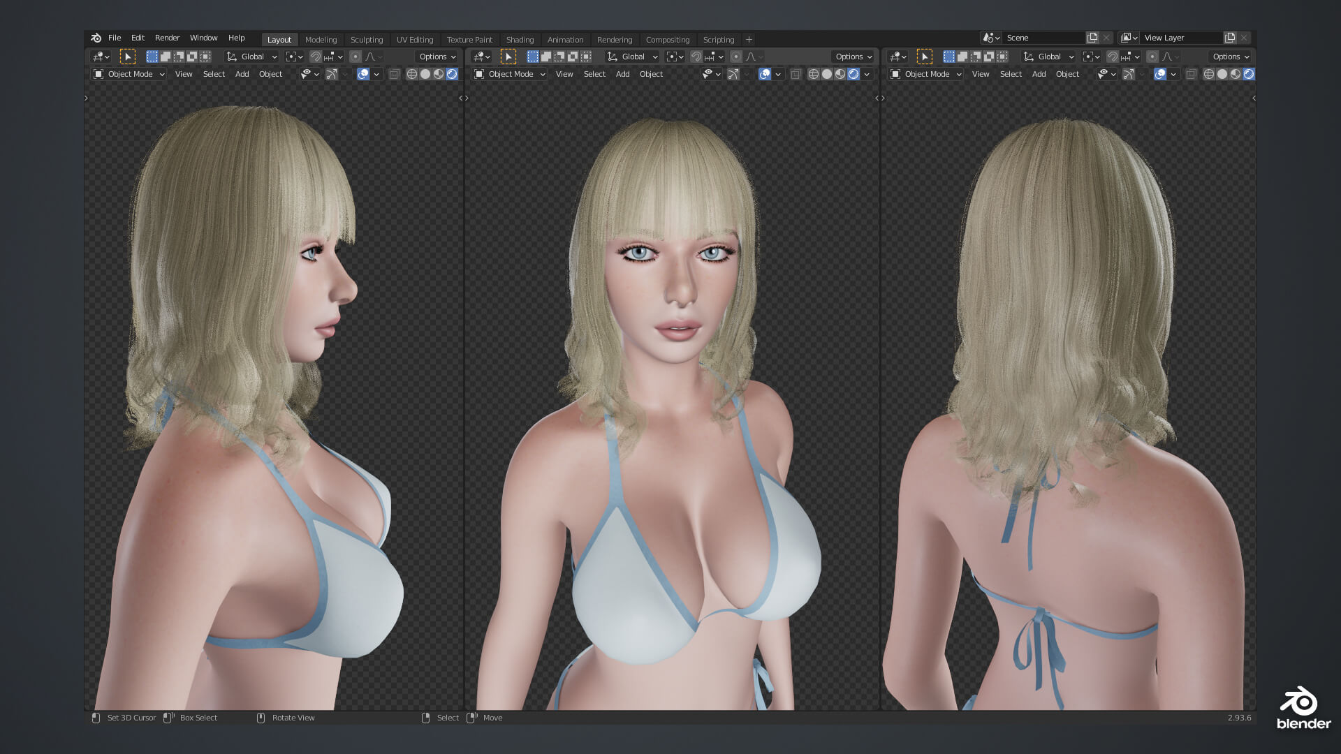 Debbie - Rigged Female Character Base Mesh 3D Model by techykitty