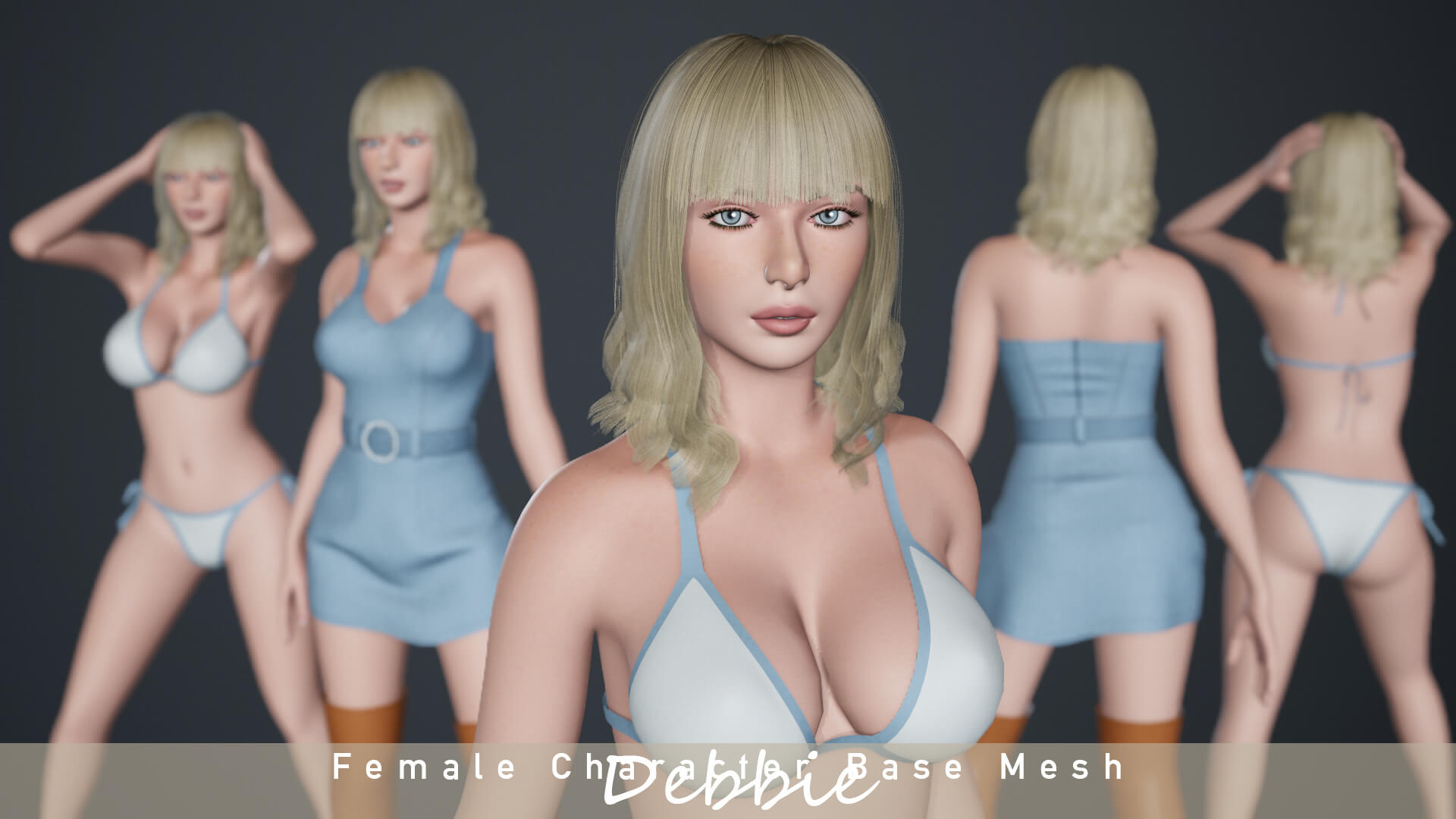 Debbie - Rigged Female Character Base Mesh 3D Model by techykitty